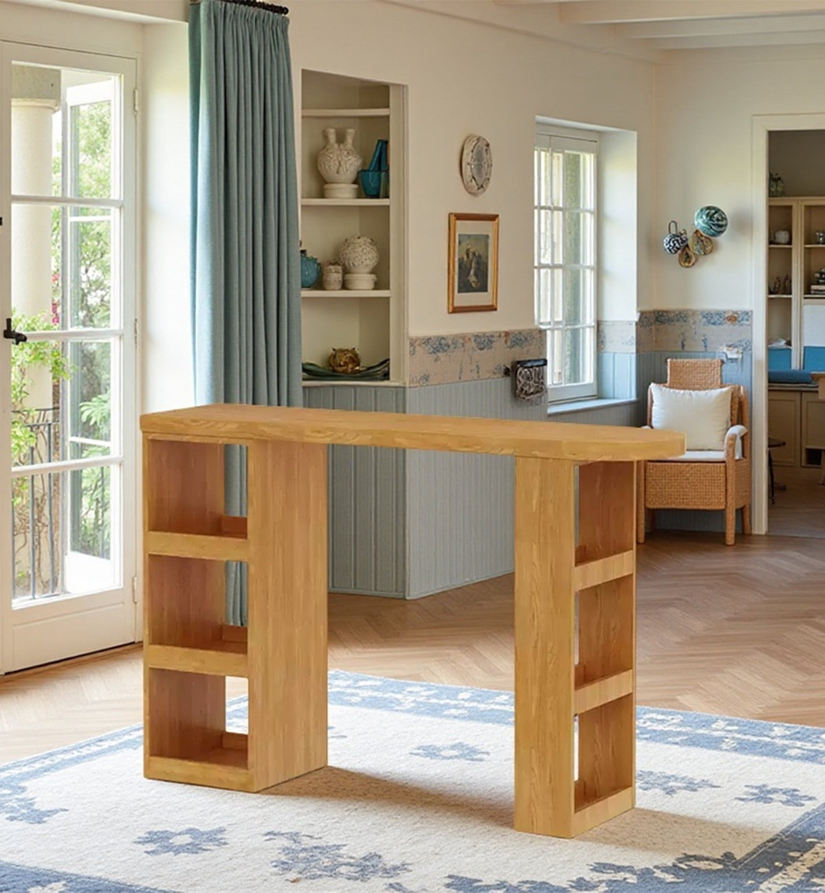 Ebern Designs Modern Minimalist Solid Wood Integrated Bar Table and ...
