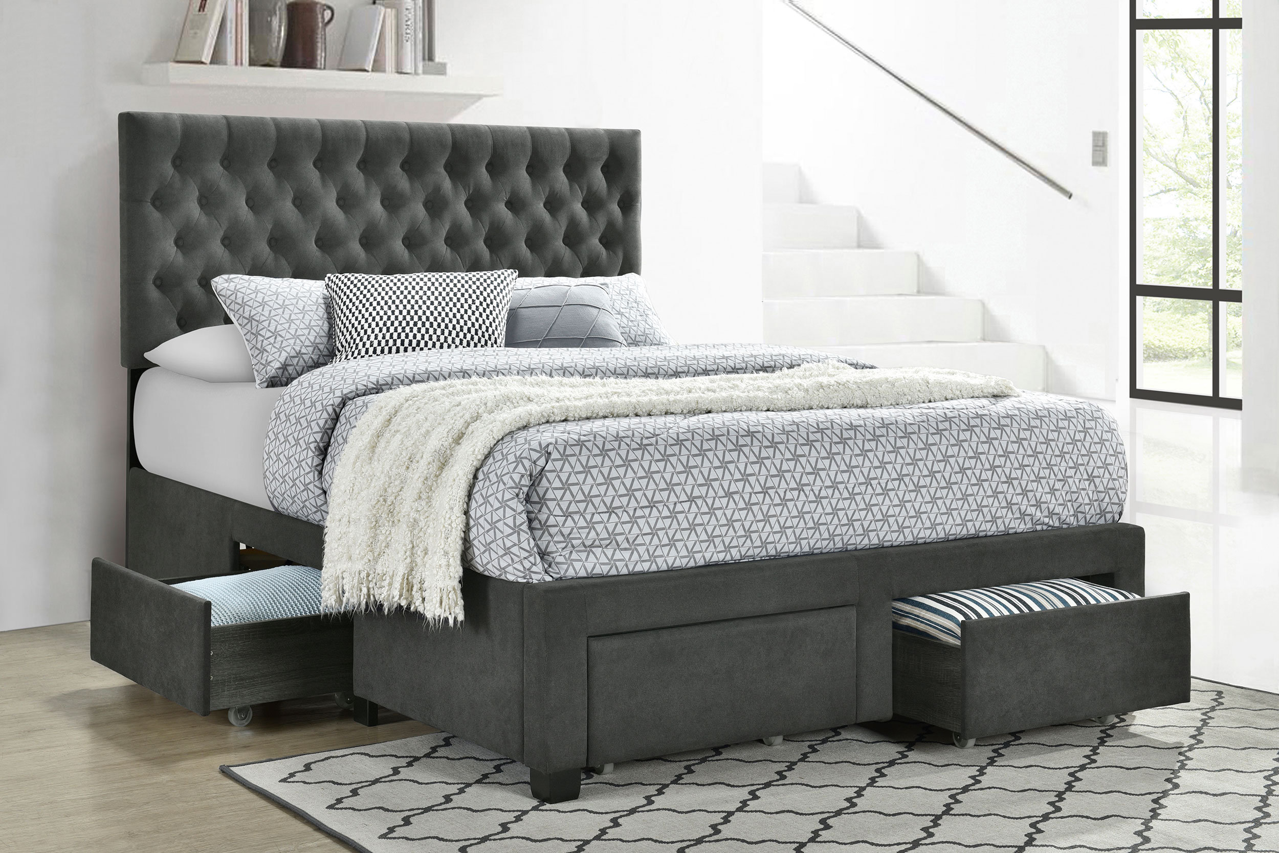 Kirby Kha Soledad Upholstered Full Storage Panel Bed Grey | Wayfair
