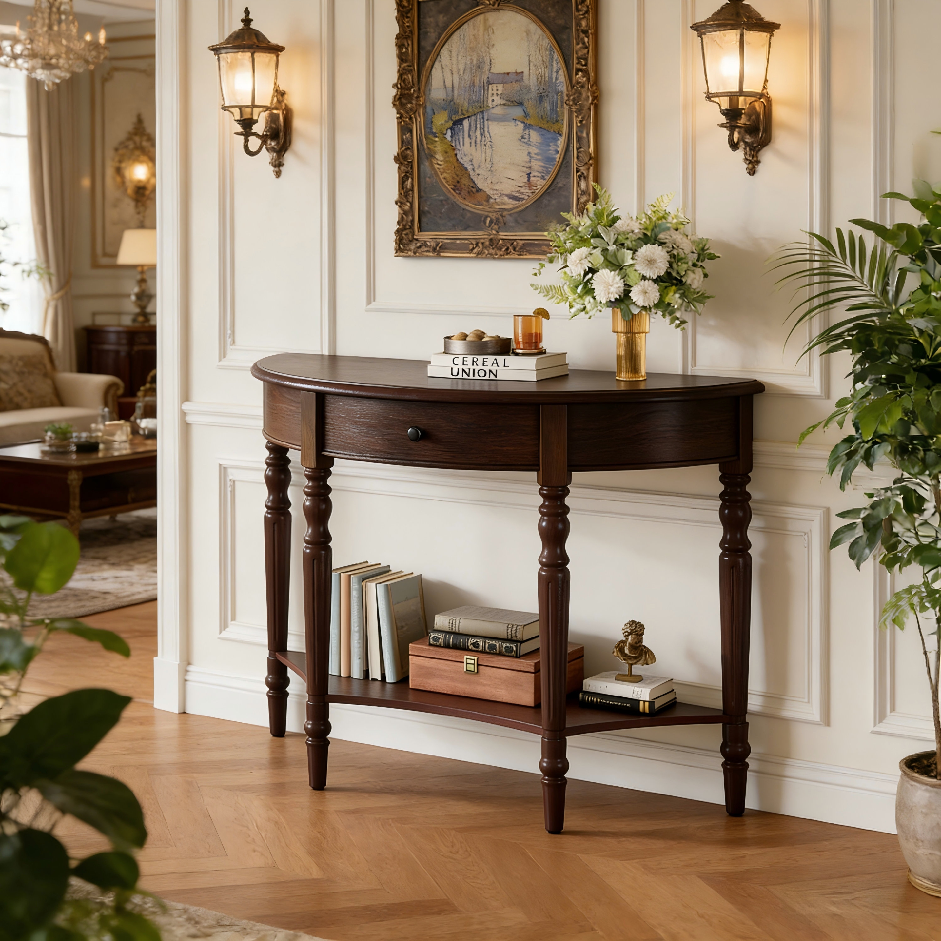 Red Barrel Studio Farmhouse Half Moon Console Table with Drawer and ...