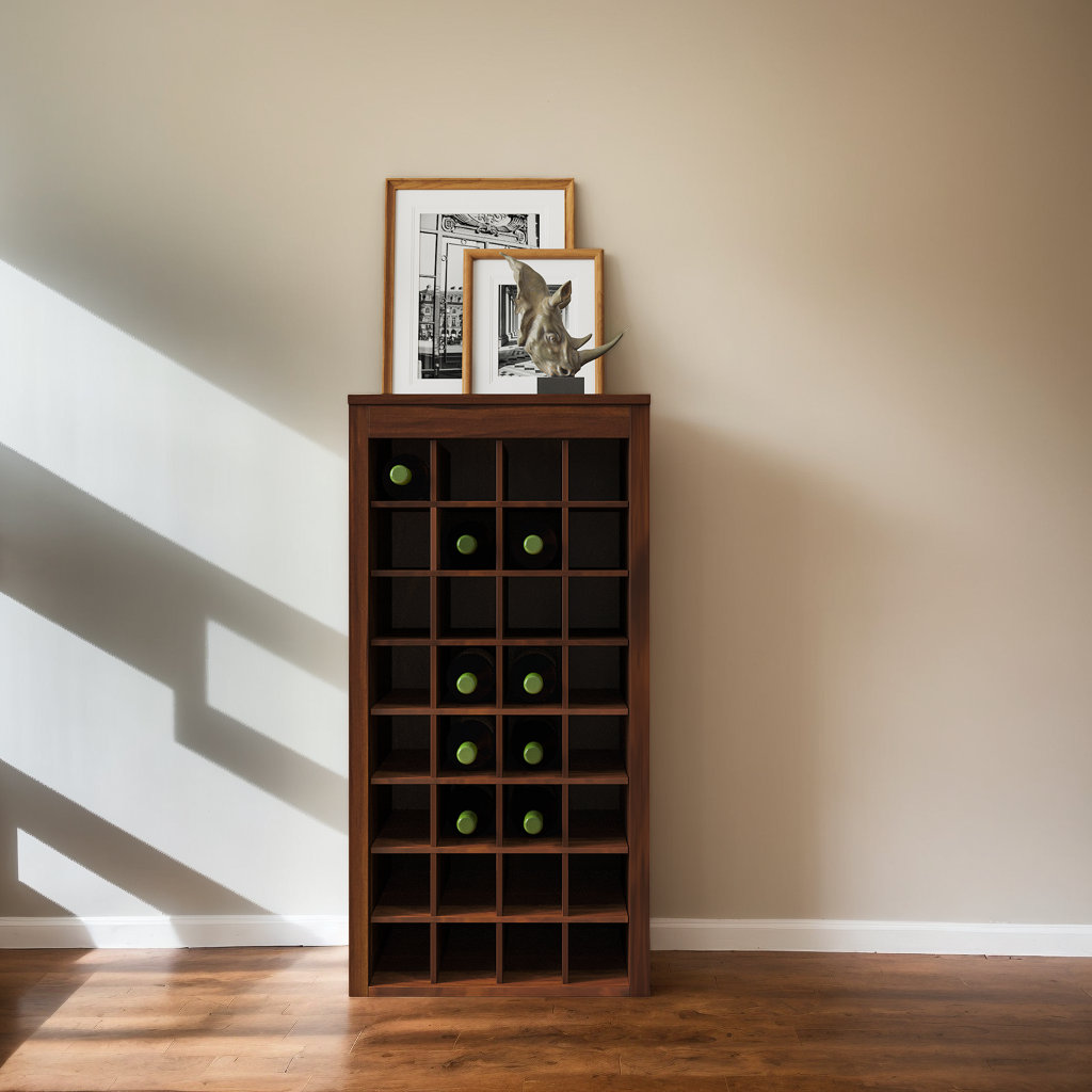 Latitude Run® 32 Wine Racks Bar Cabinet,Brown Walnut Color | Wayfair