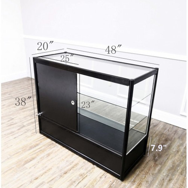 FixtureDisplays Black Aluminum Showcase Full Vision 48 Inch Frame Shelf ...