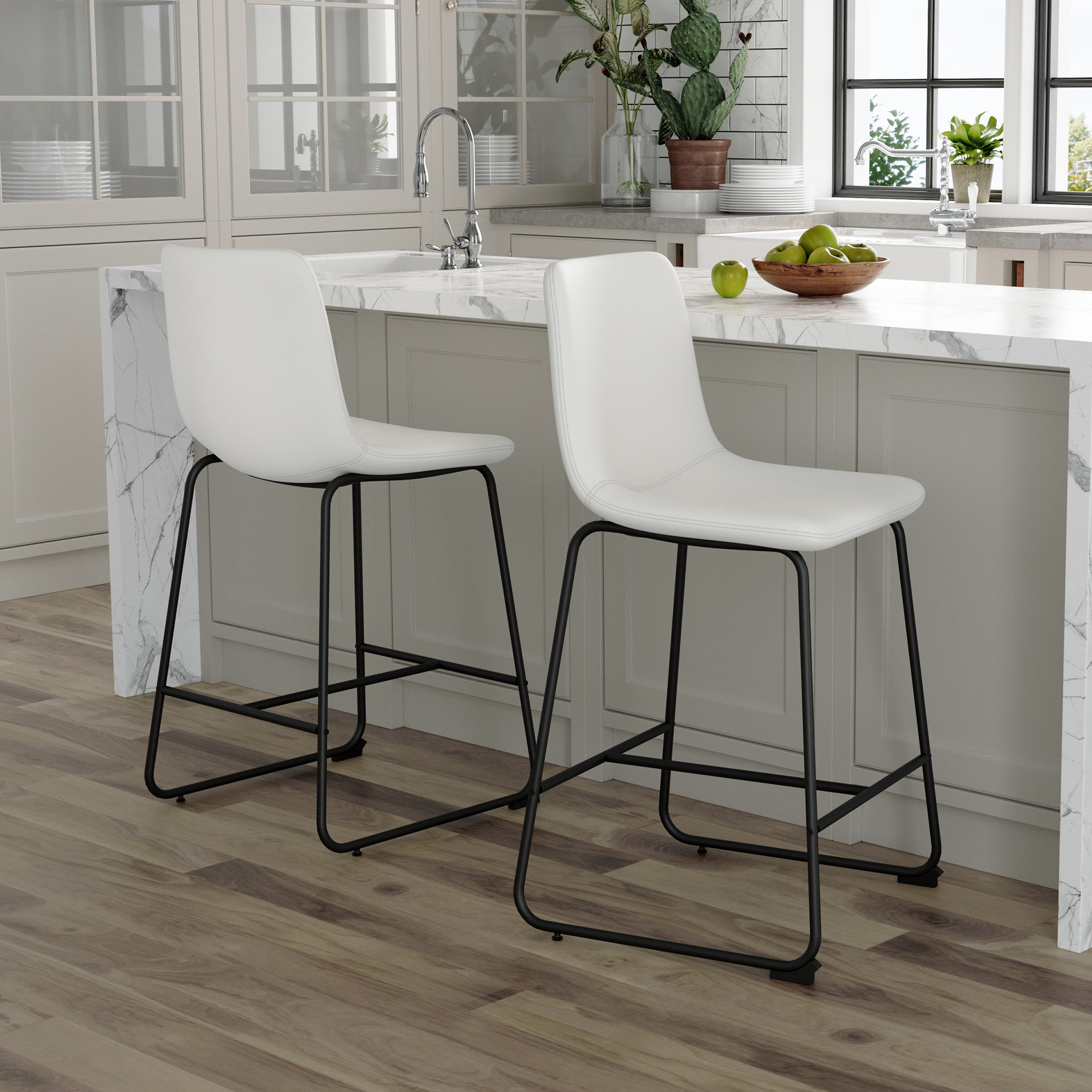 Ebern Designs Set Of 2 Modern Minimalist Style Bar Stools - Only Chairs ...