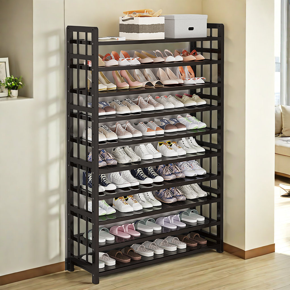 Rebrilliant 10 Tier 50 Pair Black Bamboo Shelf Shoe Rack | Wayfair