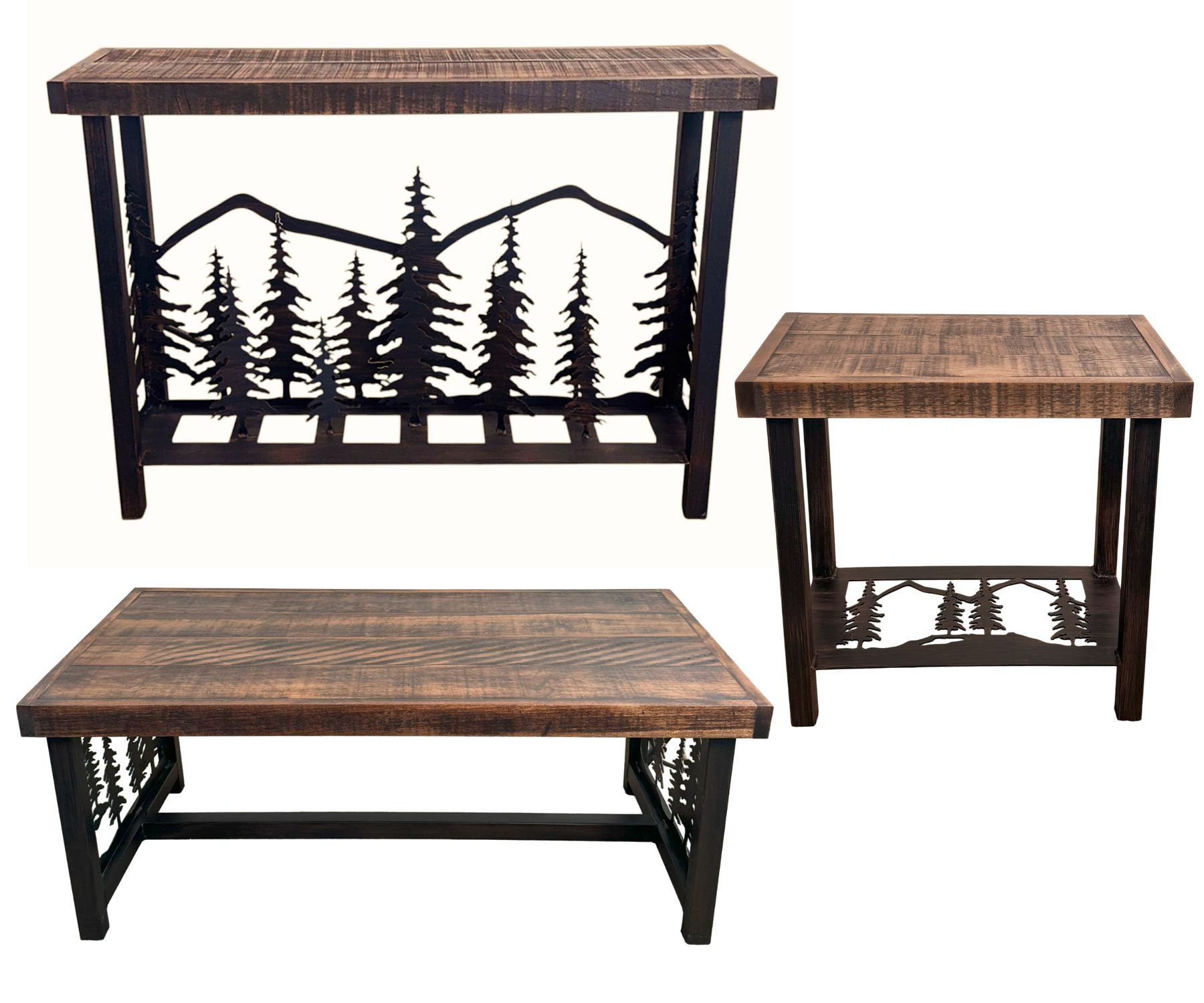 Loon Peak® RUGGED PINE/ROUGH SAWN METAL TREE TABLE SET 1-COFFEE TABLE 1 ...