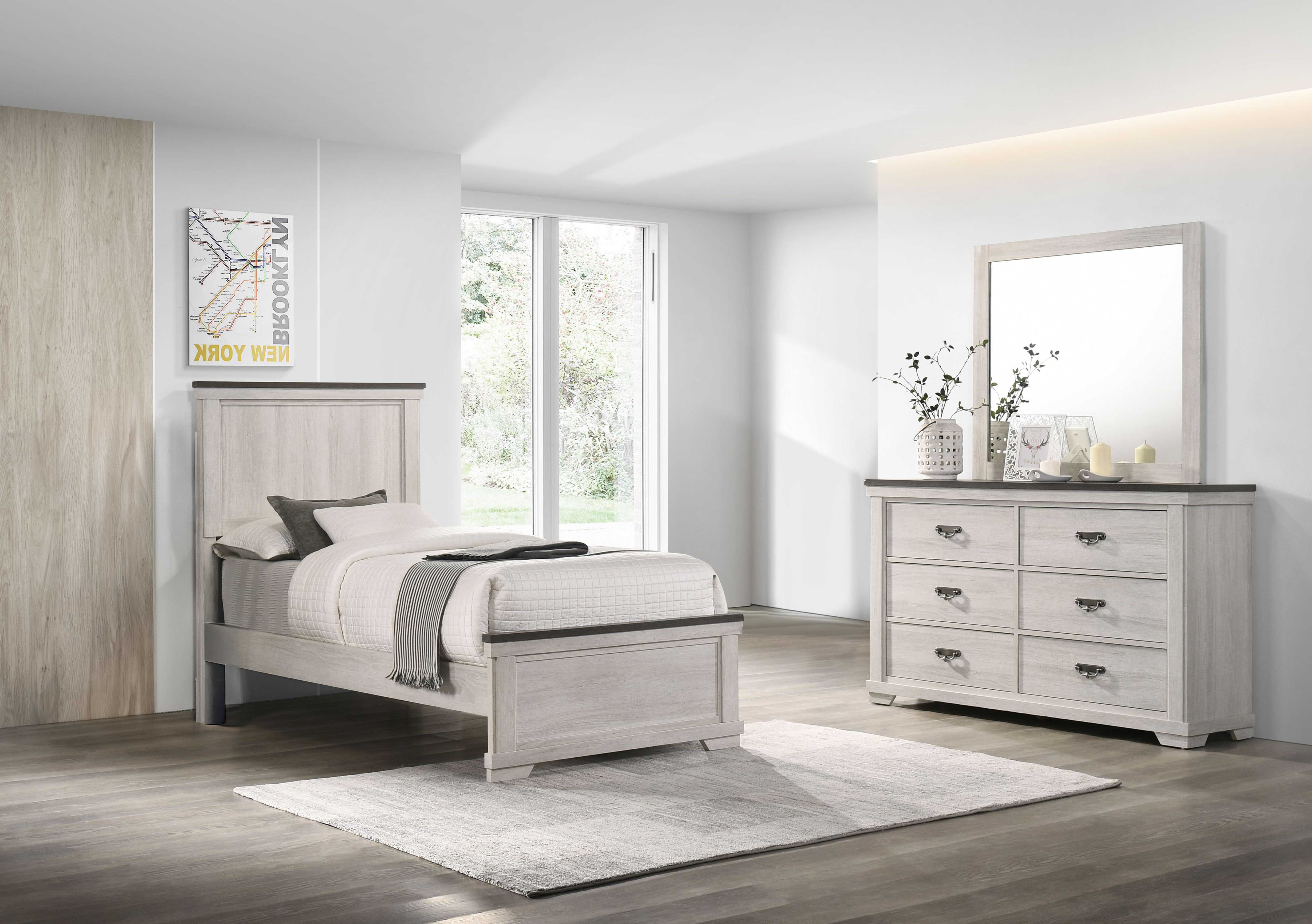 August Grove Dareck Cream/Brown Panel Bedroom Set Special 3 Bed Dresser ...