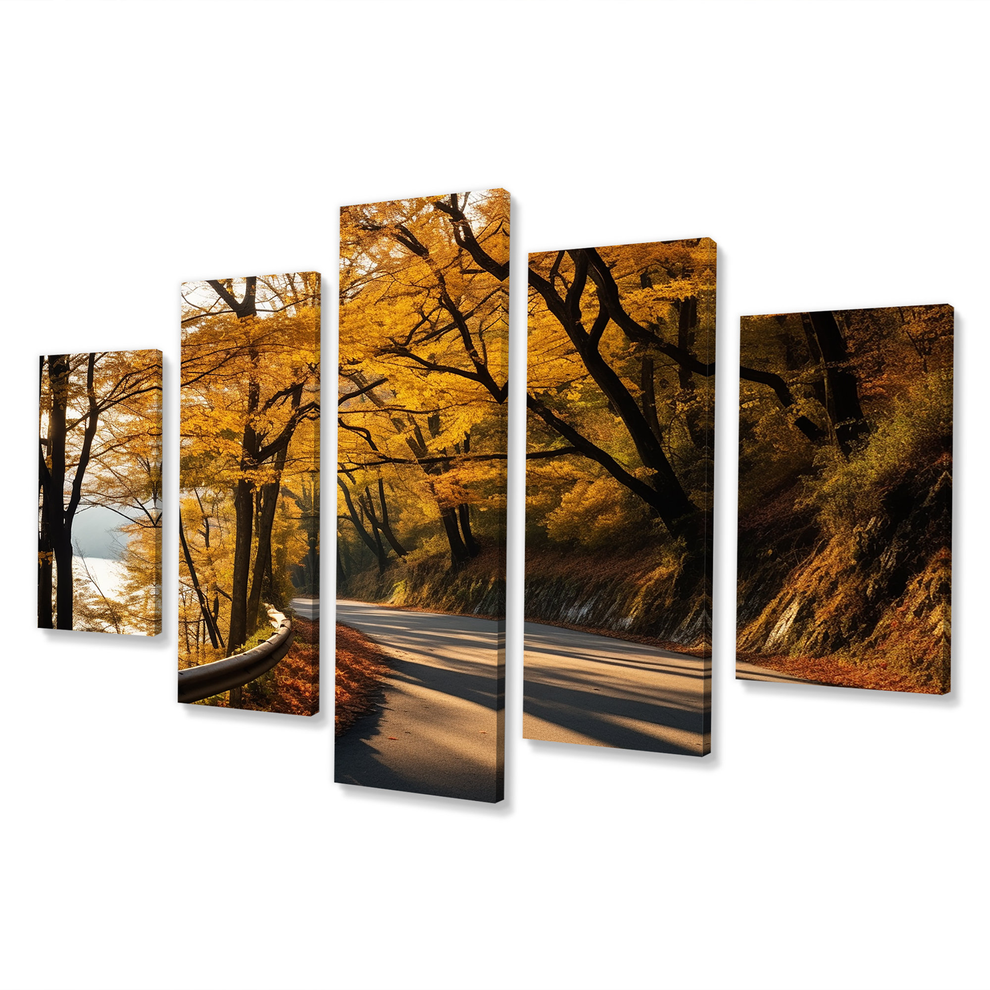 Millwood Pines Golden Road Of Autumn I - Road Multipanel Wall Art Set ...