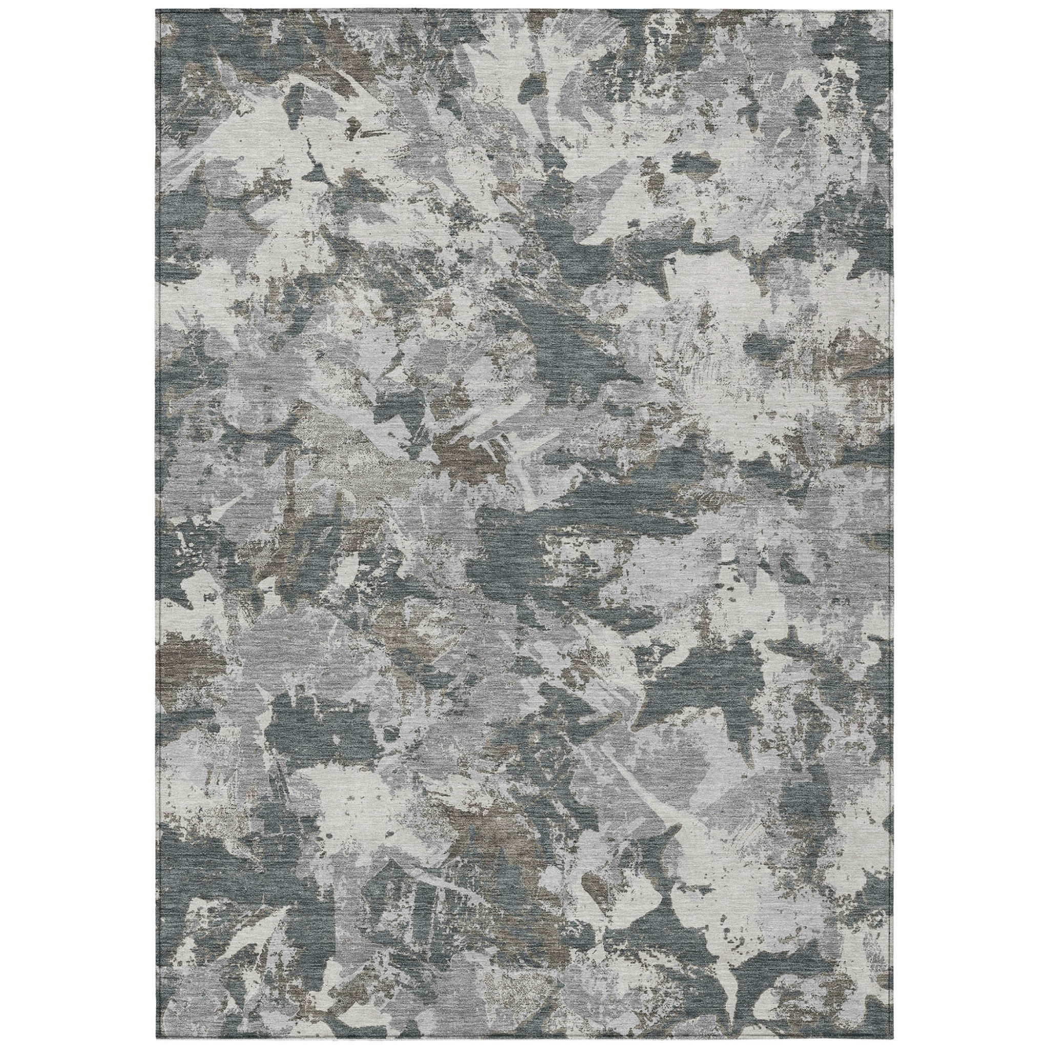 HomeRoots Tapis intérieur lavable floral gris anthracite et ivoire 5 pi x 8 pi - Wayfair Canada