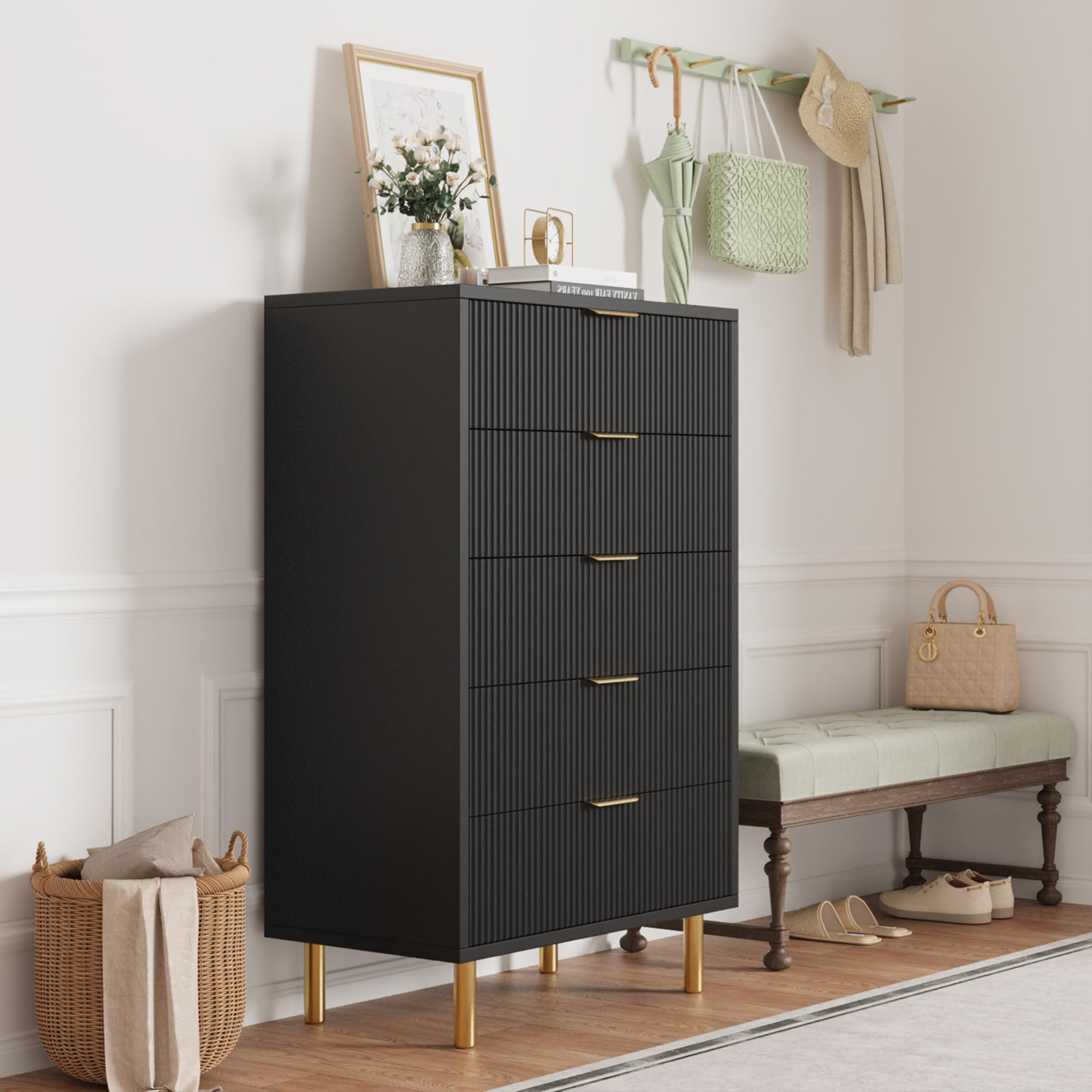 Mercer41 Dresser, Modern 5 Drawer Dresser For Bedroom With Gold Handle ...