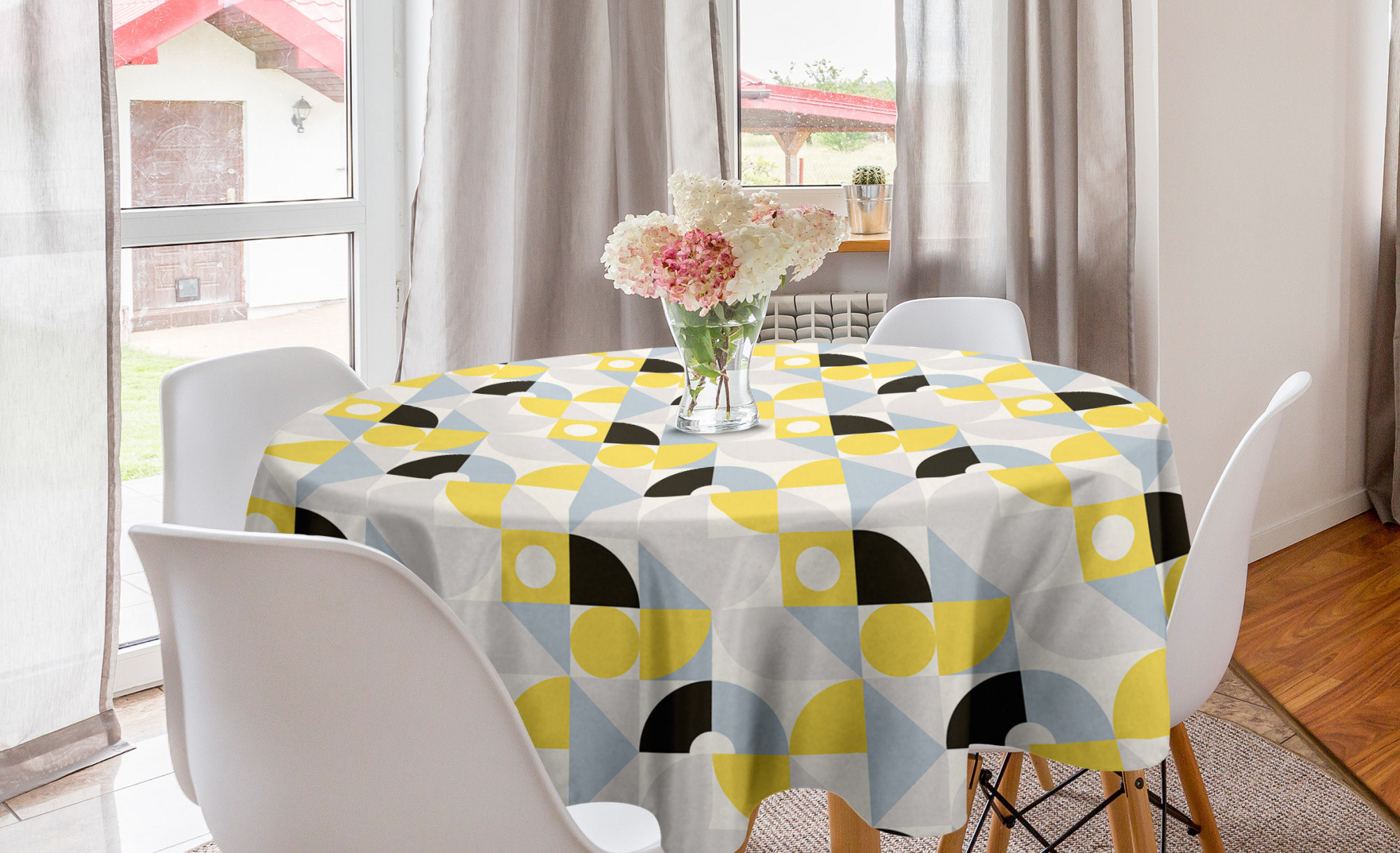 East Urban Home Abstract Round Tablecloth, Geometric Symbols Squares ...