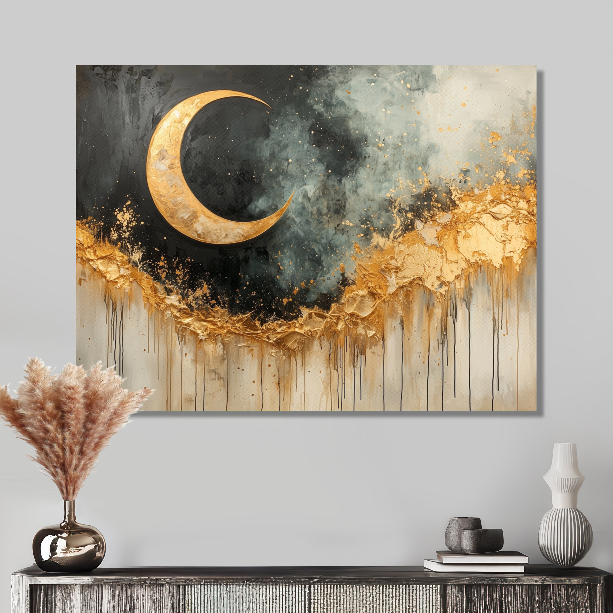 Ivy Bronx Golden Eclipse Moon Reverie - Moon Metal Wall Art For Living ...