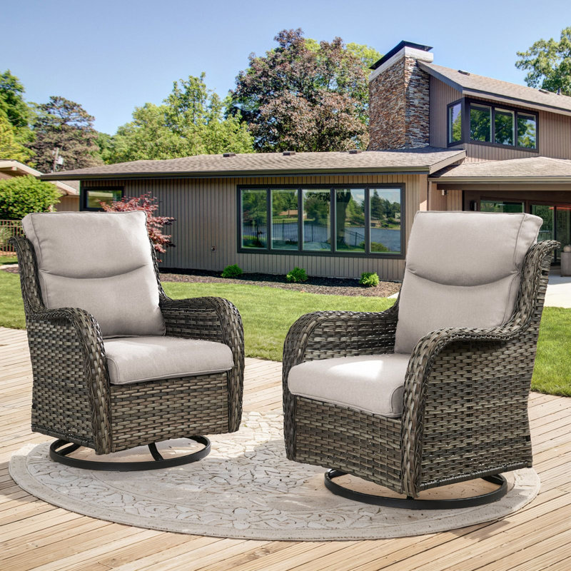 Hummuh Smile 2 - Person Outdoor Seating Group PE Wicker Swivel Glider ...