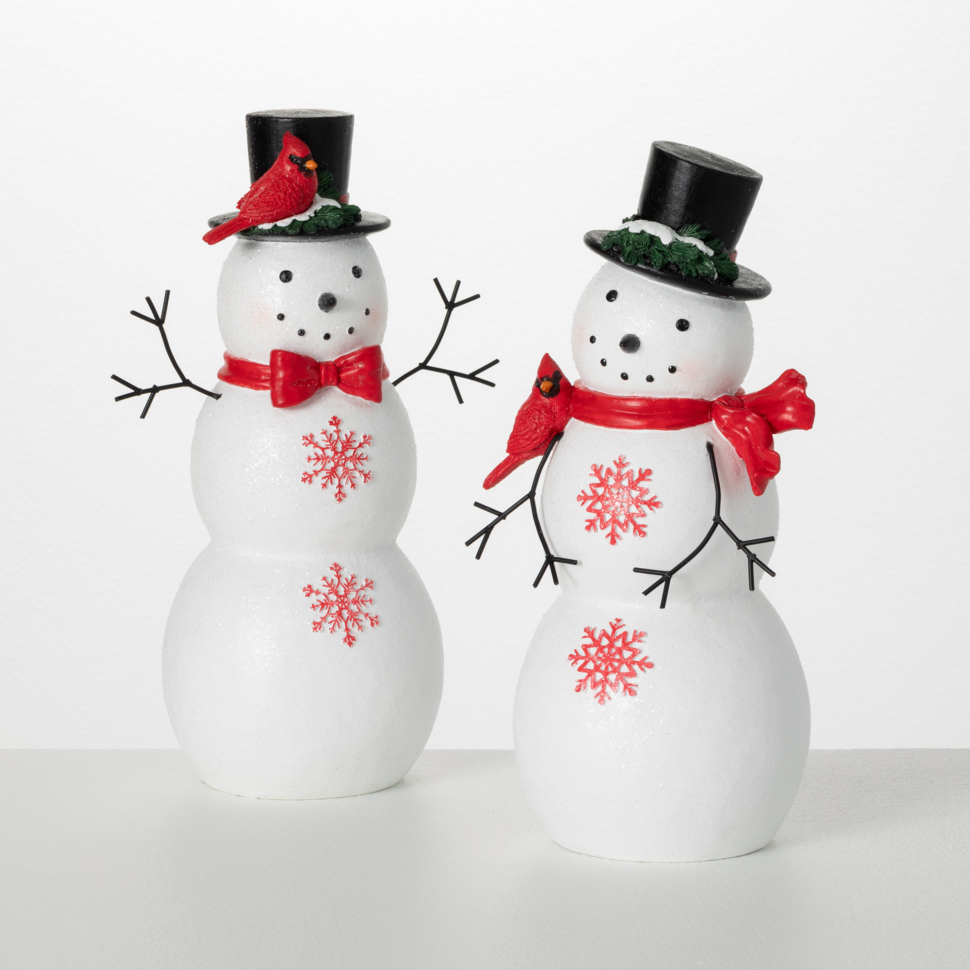 The Holiday Aisle® 12"H Red Cardinal Snowman Figurines, Christmas Decor ...