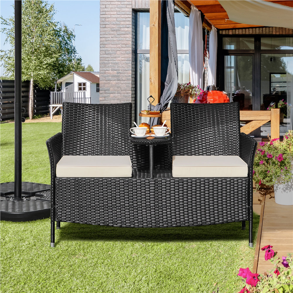 Winston Porter Outdoor Double Chair Wicker Patio Conversation Furniture ...