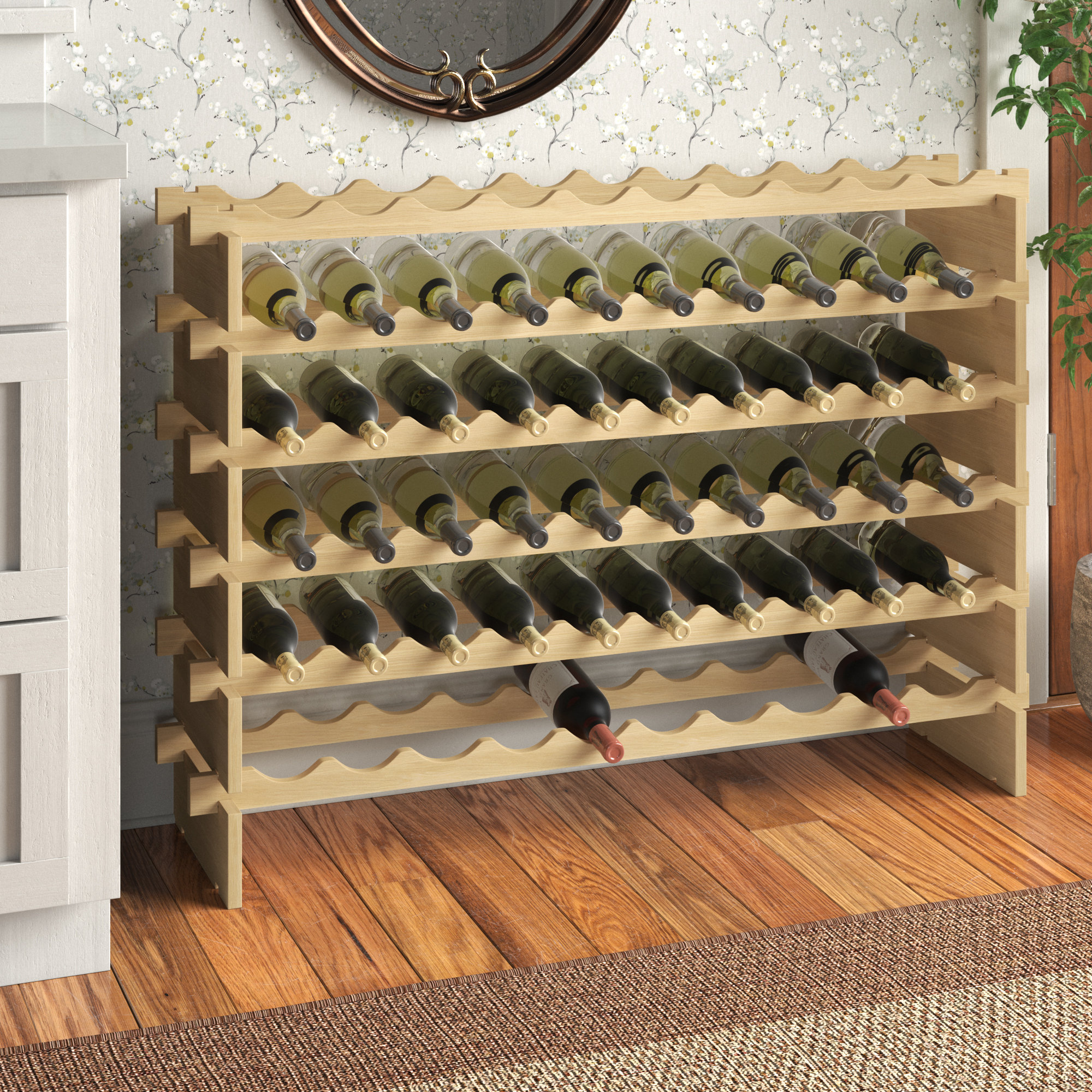 Andover Mills Avant Solid Wood Floor Wine Bottle Rack in Natural Wood ...