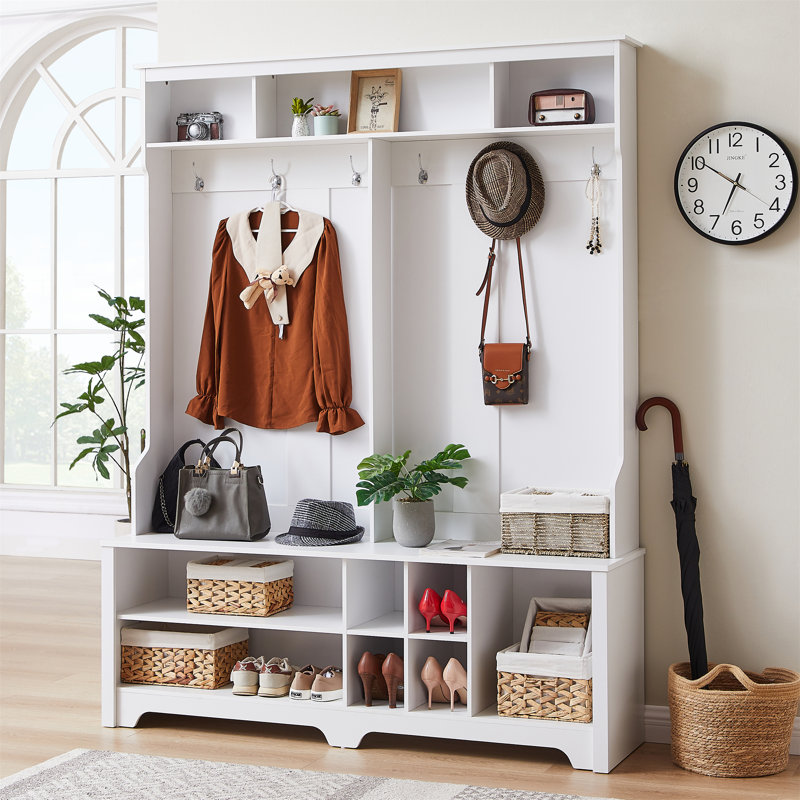 Lark Manor™ Modern 4-In-1 Hall Tree With 6 Coat Rack And Shoe Cubbies ...