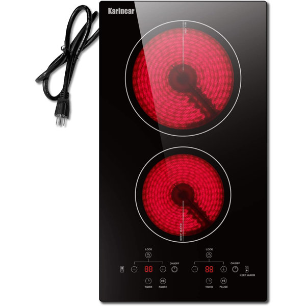Karinear 2 Burners Electric Cooktop, 120v Plug in Ceramic Cooktop ...