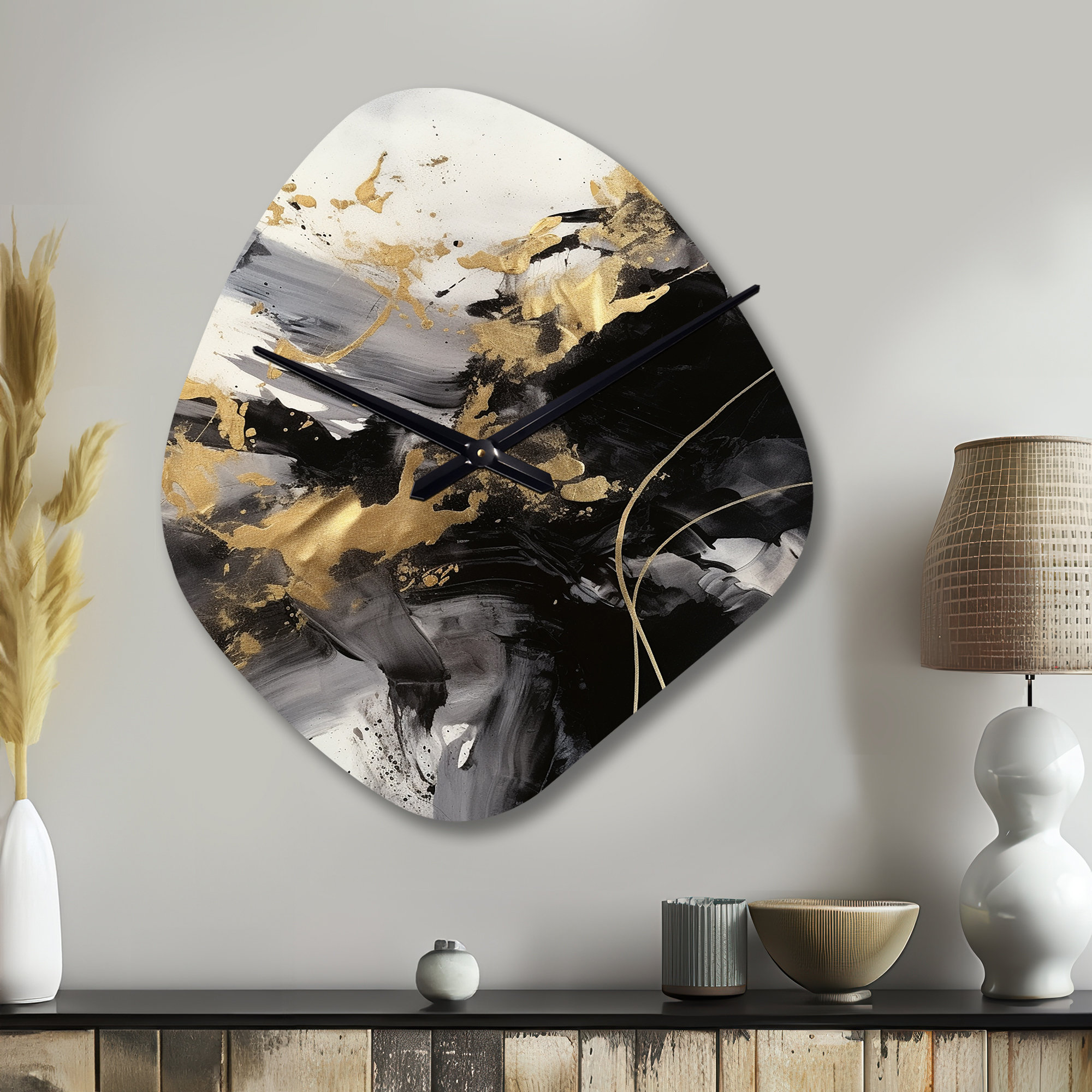 Design Art Gold and Grey Fluid Fusion I - Abstract Asymmetrical Metal ...