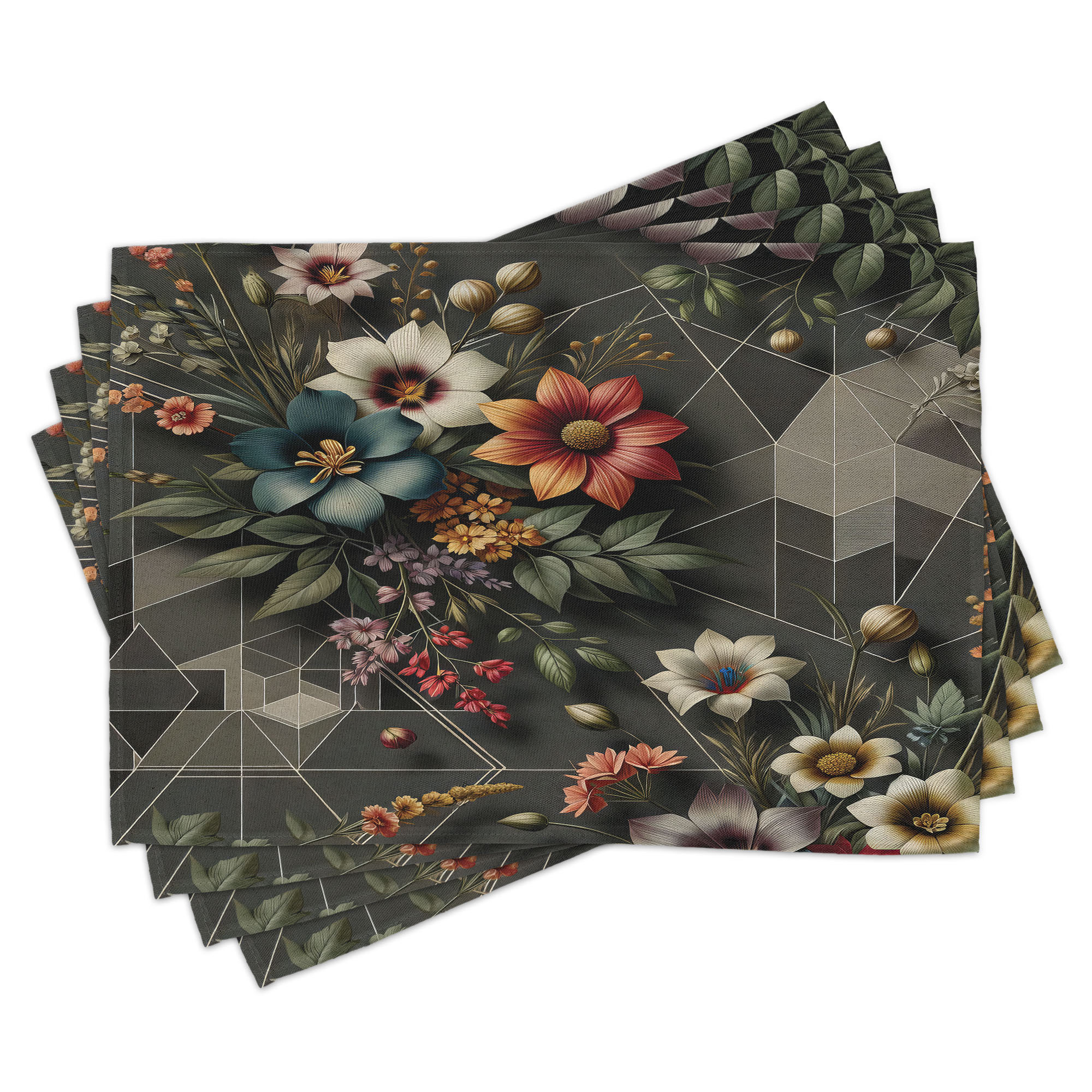 Ambesonne Floral Place Mats Set of 4 Futurist Geometry Flowers Standard ...