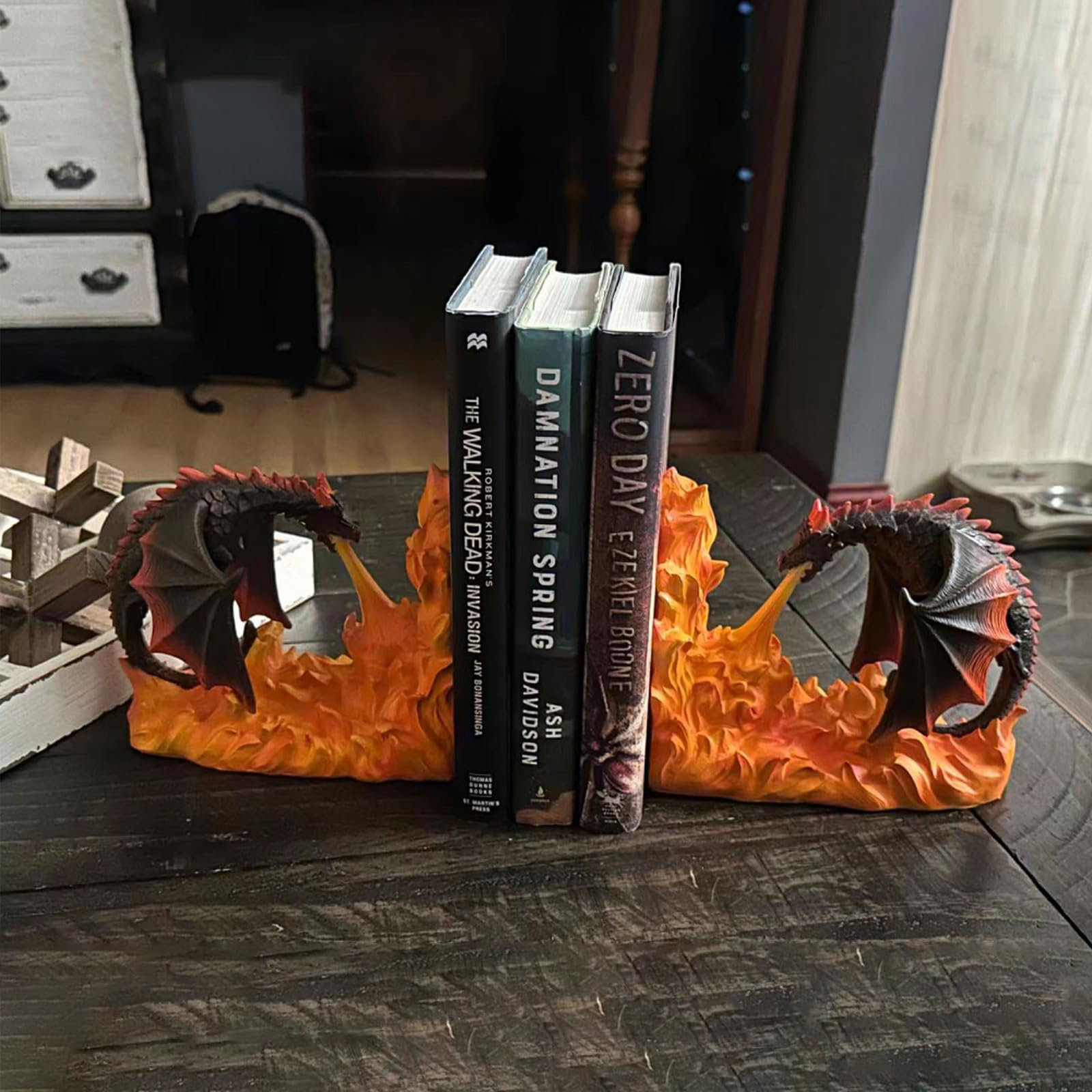 Trinx Fired Dragon Book Ends, 1 Pair Decorative Book Ends For Heavy ...