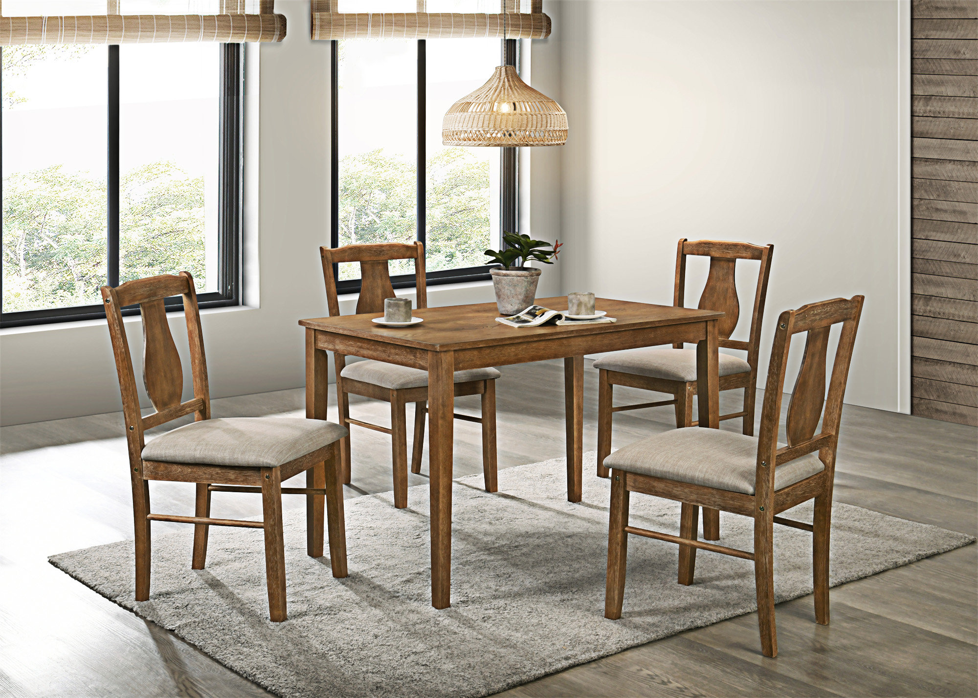 Lark Manor Kayee Weathered Oak Finish 5PC Pack Dining Set - Wayfair Canada