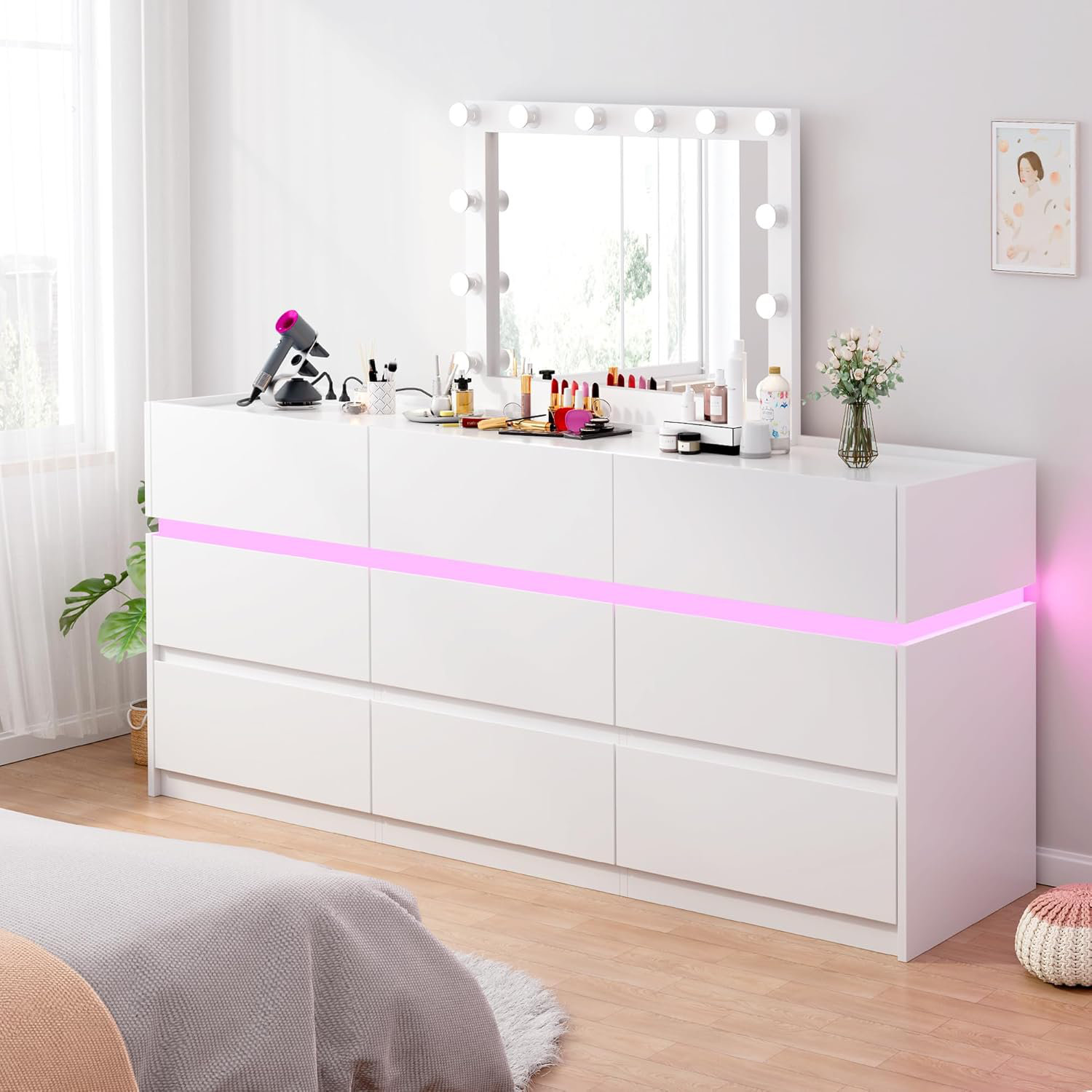 Wrought Studio™ 9 Drawer Dresser with Charging Station and LED Lights ...