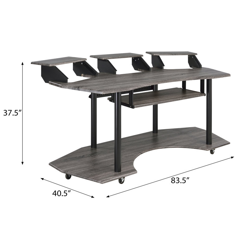 Plethoria Detroit Black Oak Music Recording Studio Desk with 3 Stands ...