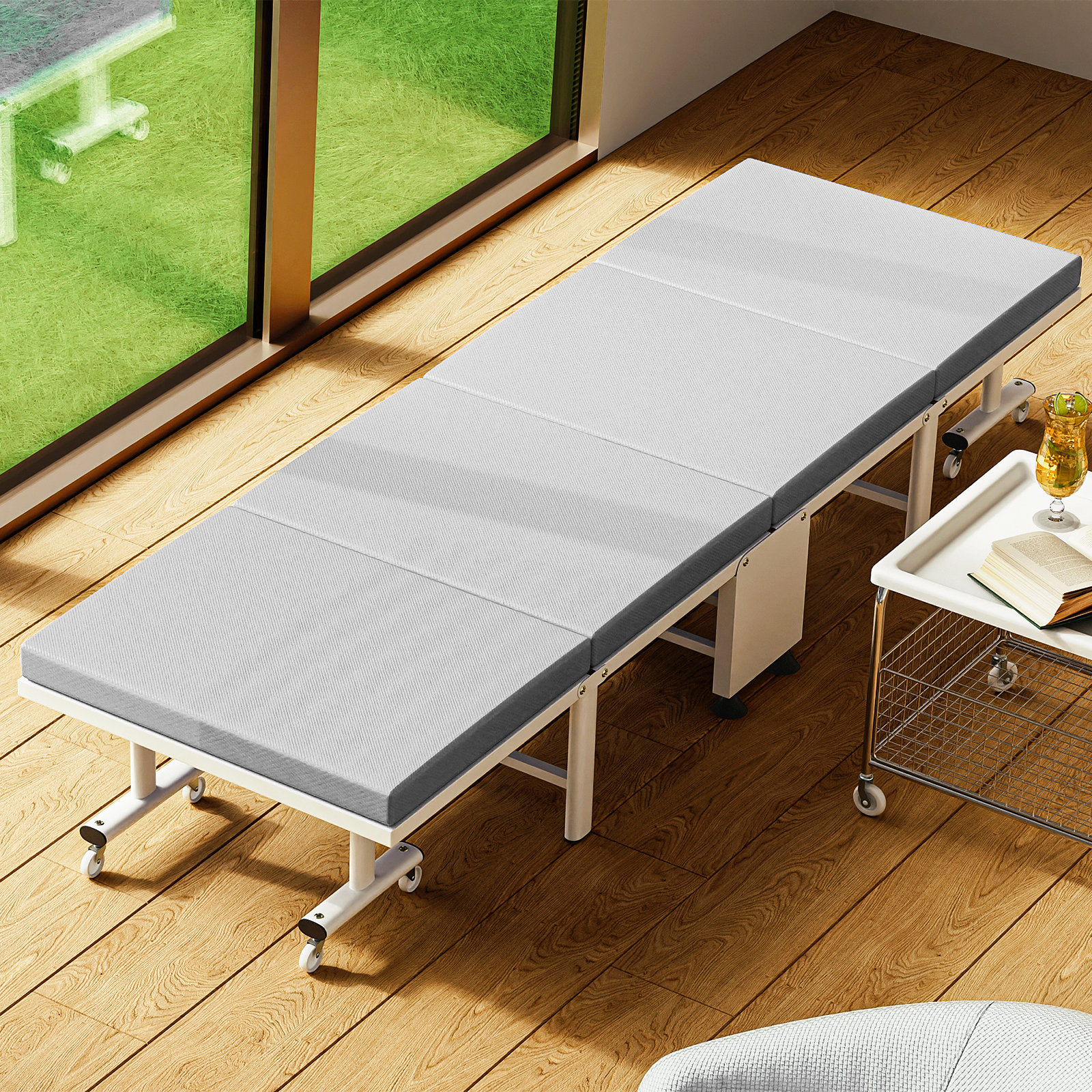 MoNiBloom Folding Steel Camping Cot Rolling Bed with Thickened Mattress ...