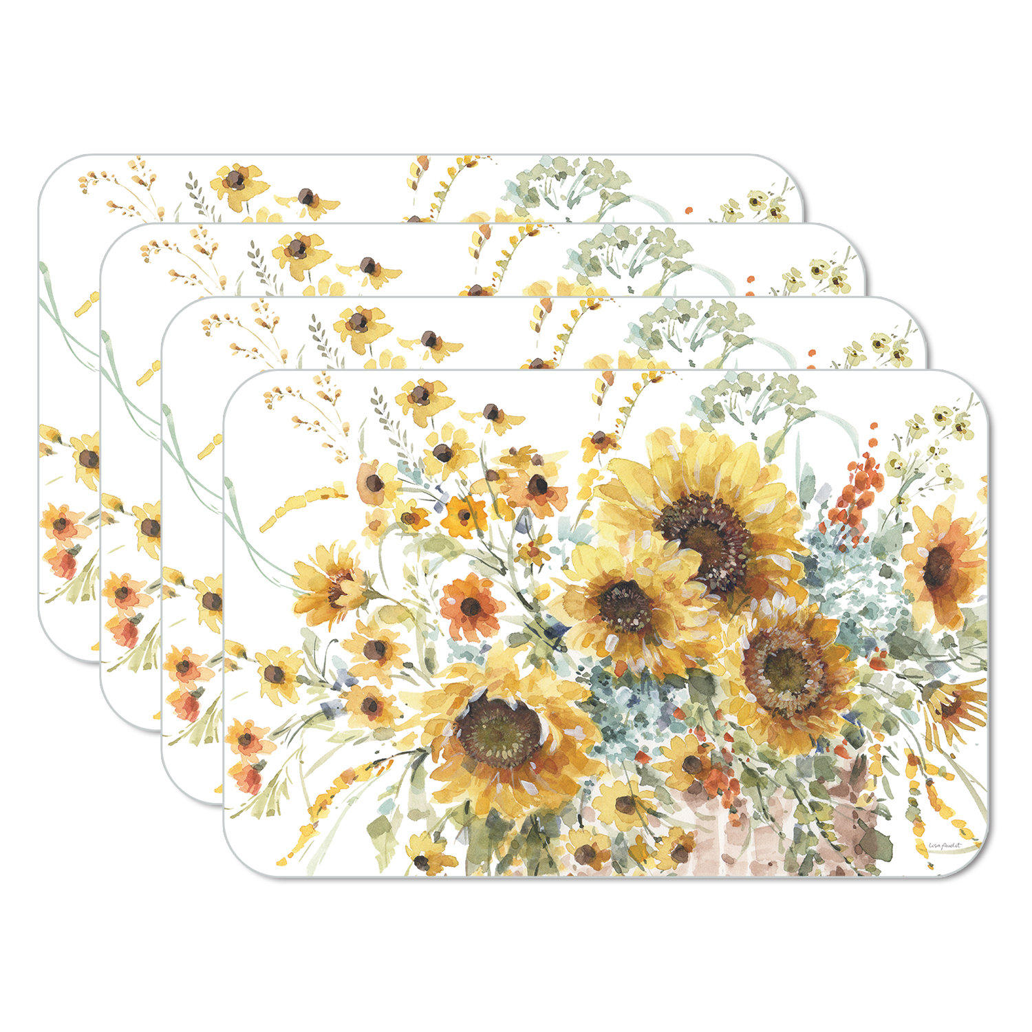 CounterArt Sunflowers Forever 4 Piece Reversible Flexible Plastic ...