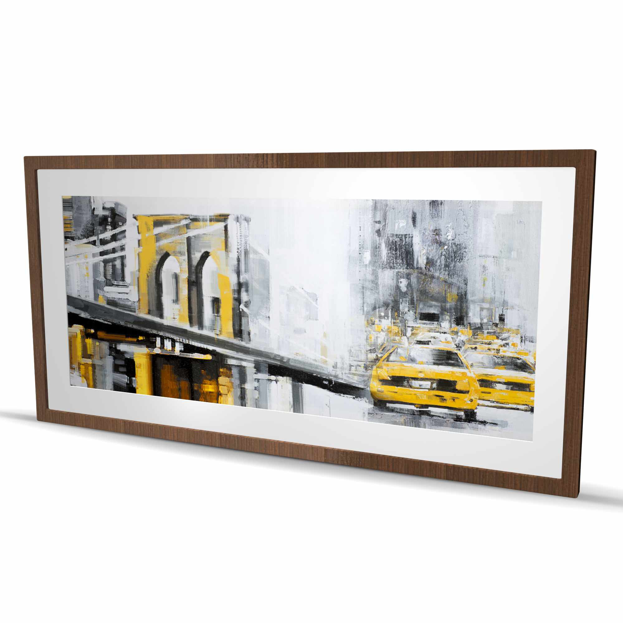Lark Manor™ Yellow Brooklyn Bridge with Taxis - Framed Matted Print ...