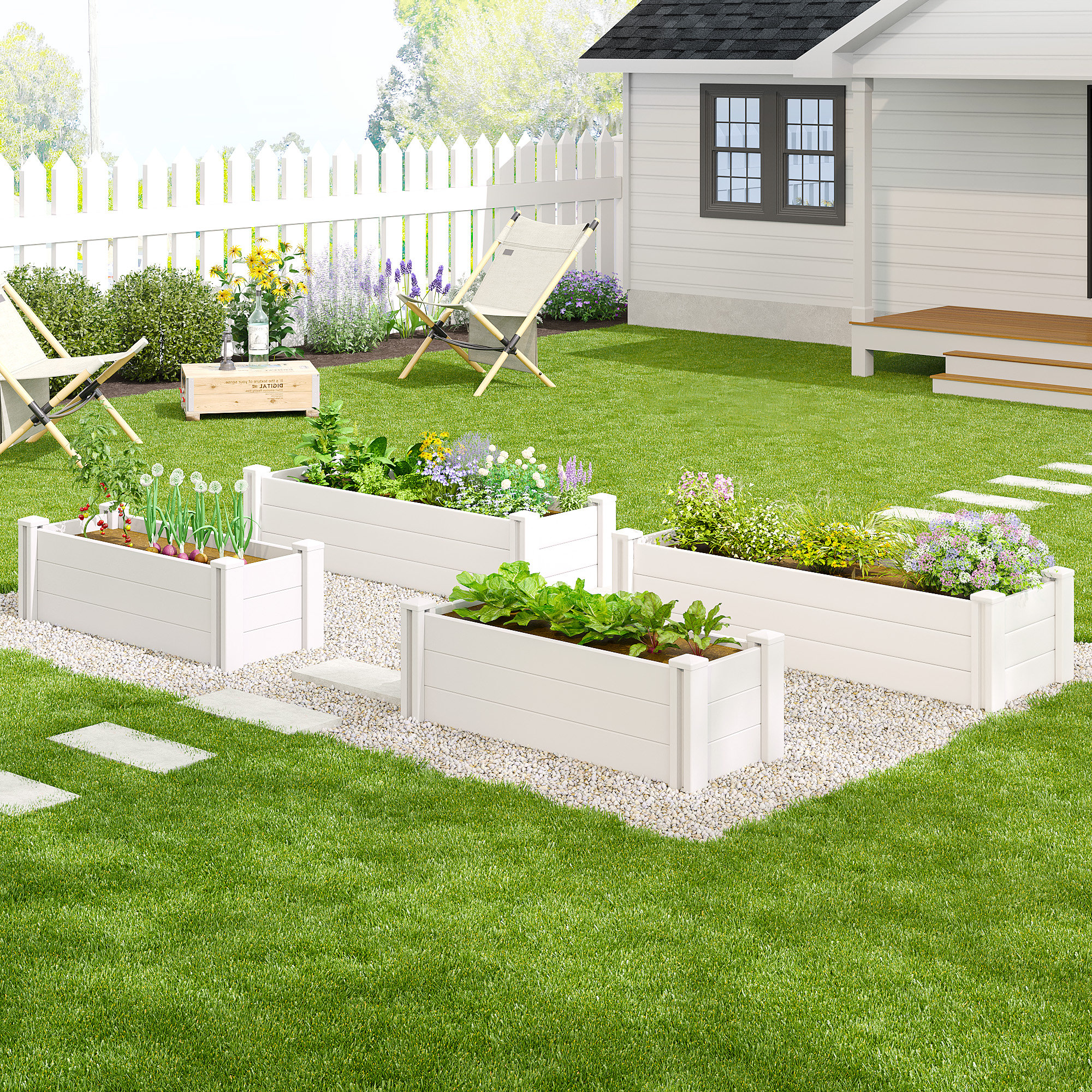 Latitude Run® Vinyl White Rectangle Plant Bed : Perfect for Vegetable ...