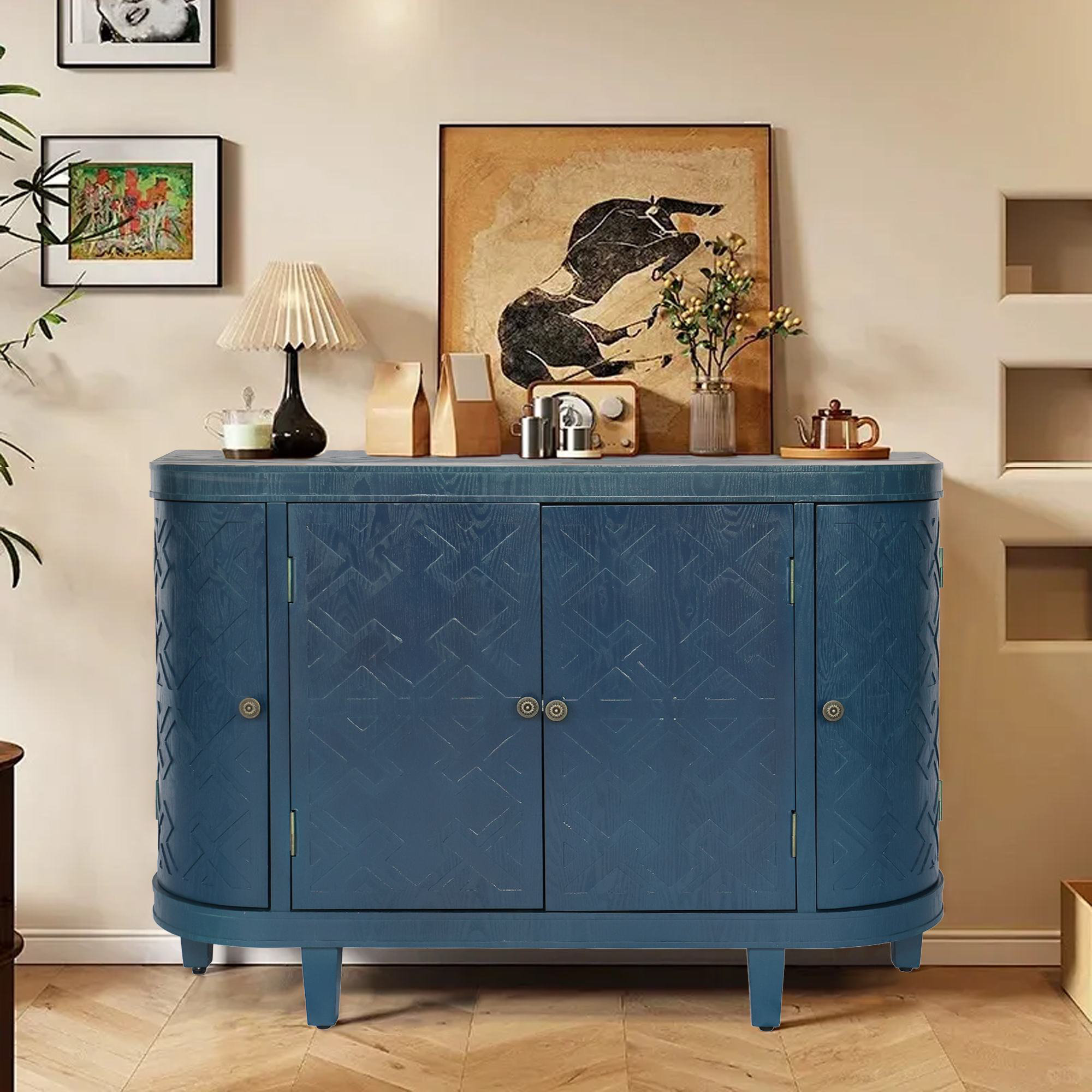 Winston Porter Lysiane 47'' Oval Buffet Sideboard Cabinet With 4 Doors ...