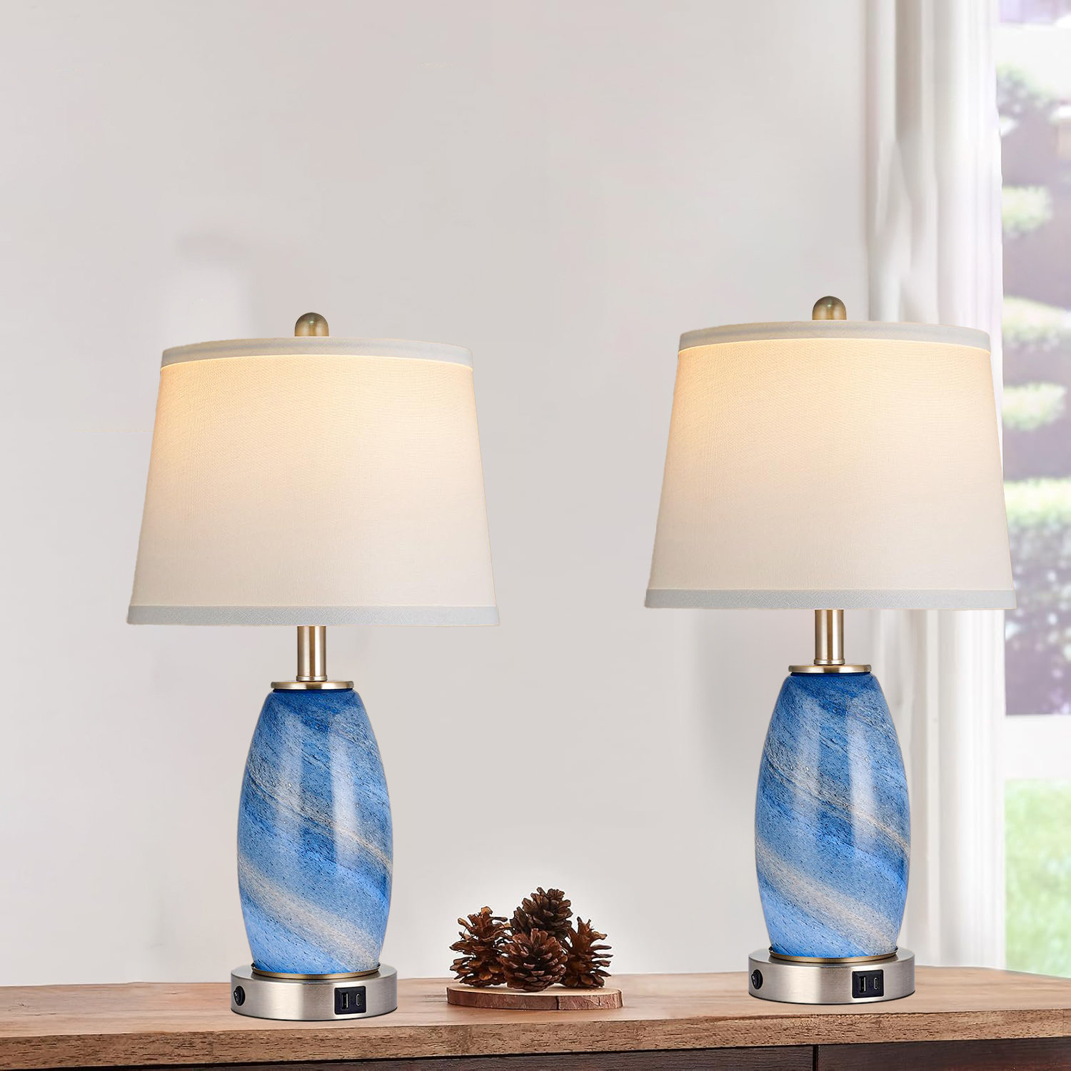 Everly Quinn Modern Bedroom Desk Lamp 2-Piece Set With USB And Type-C ...