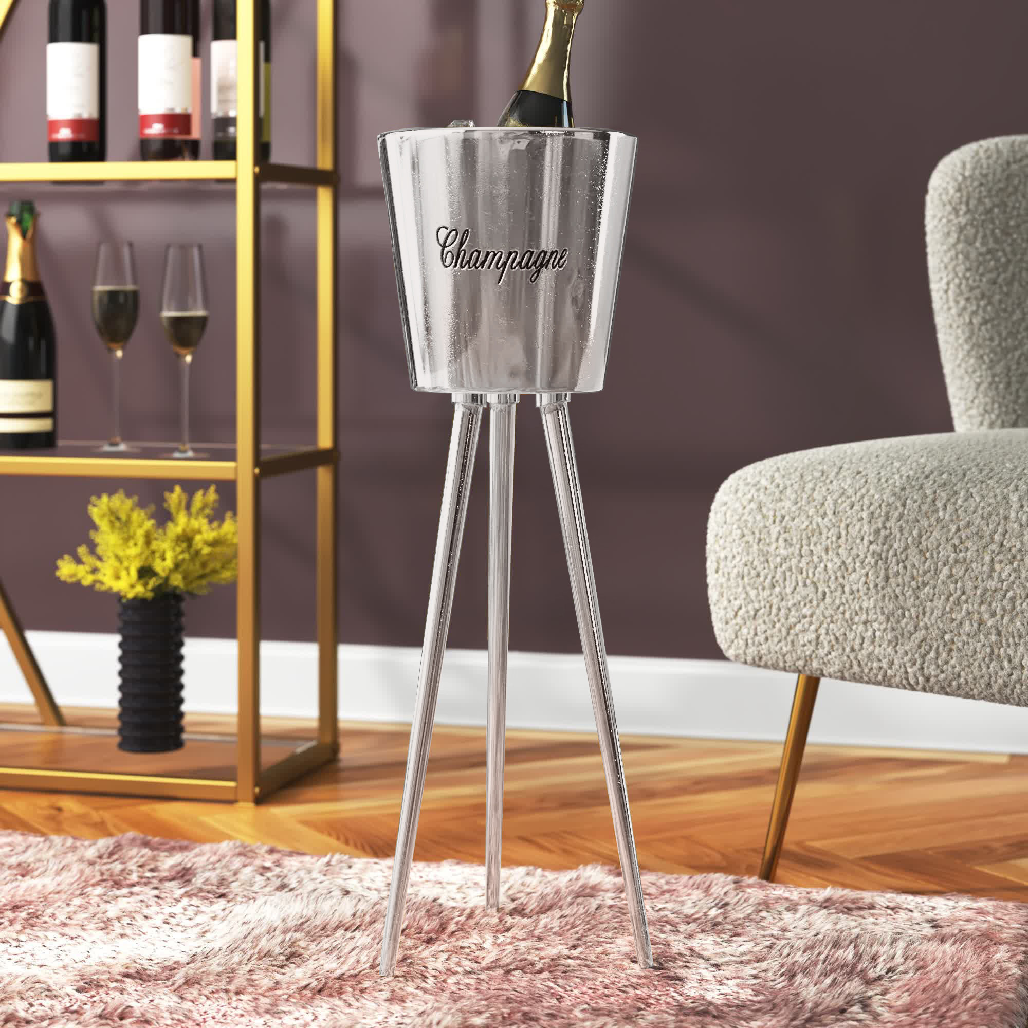 Etta Avenue™ Ipleigh Aluminum Metal Tall Floor Champagne 3 Bottle Ice ...