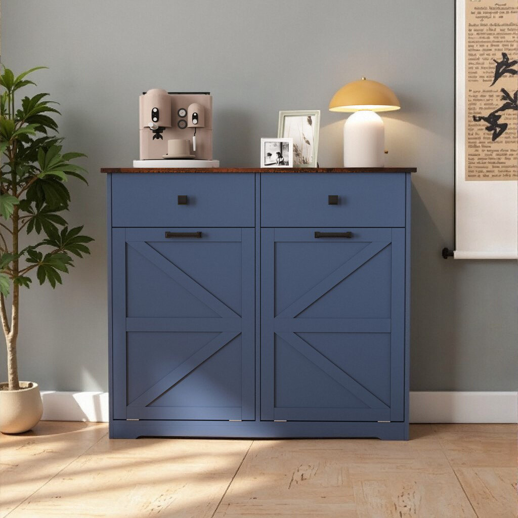 Winston Porter Farmhouse Trash Can Buffet Cabinet - Space-Saving Dual ...