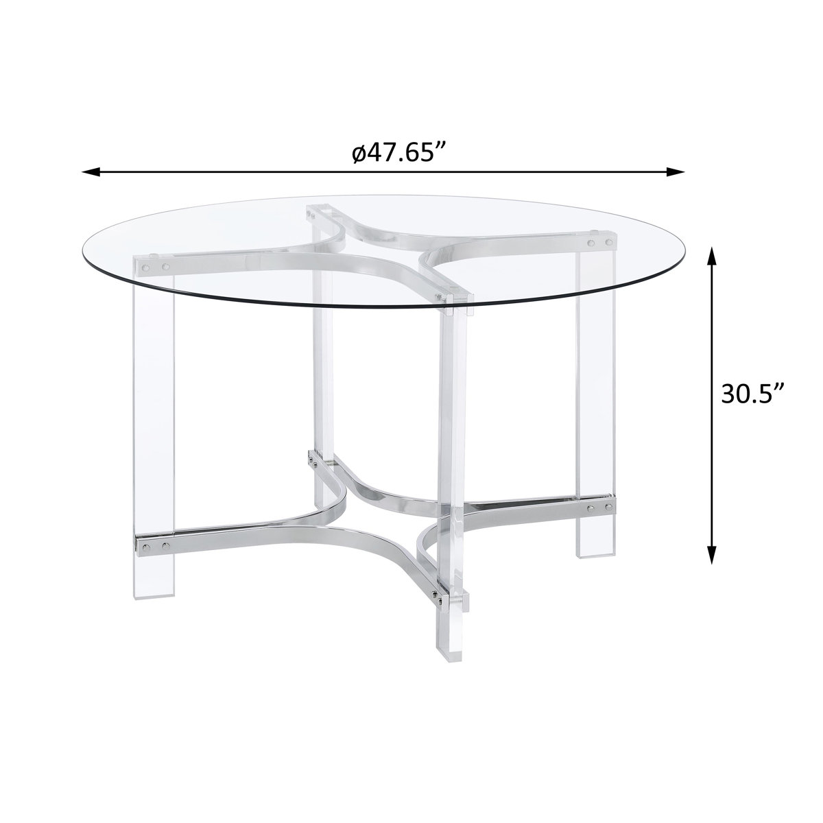 Ivy Bronx 47-inch Round Glass Top Acrylic Dining Table Chrome | Wayfair