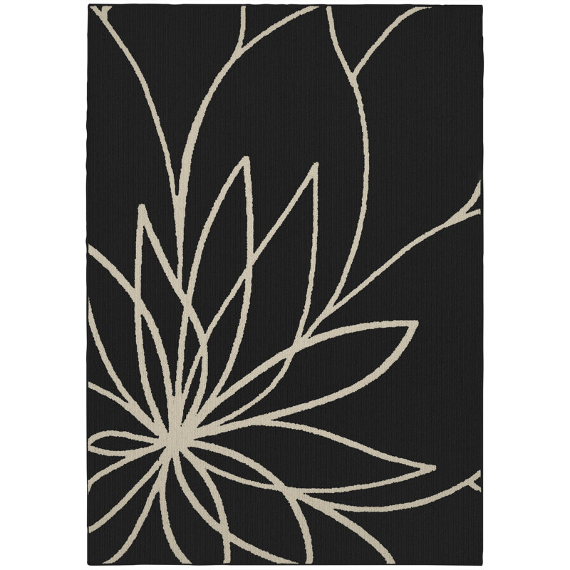 Ebern Designs Brackenmore Floral Tufted Black/Ivory Area Rug & Reviews ...