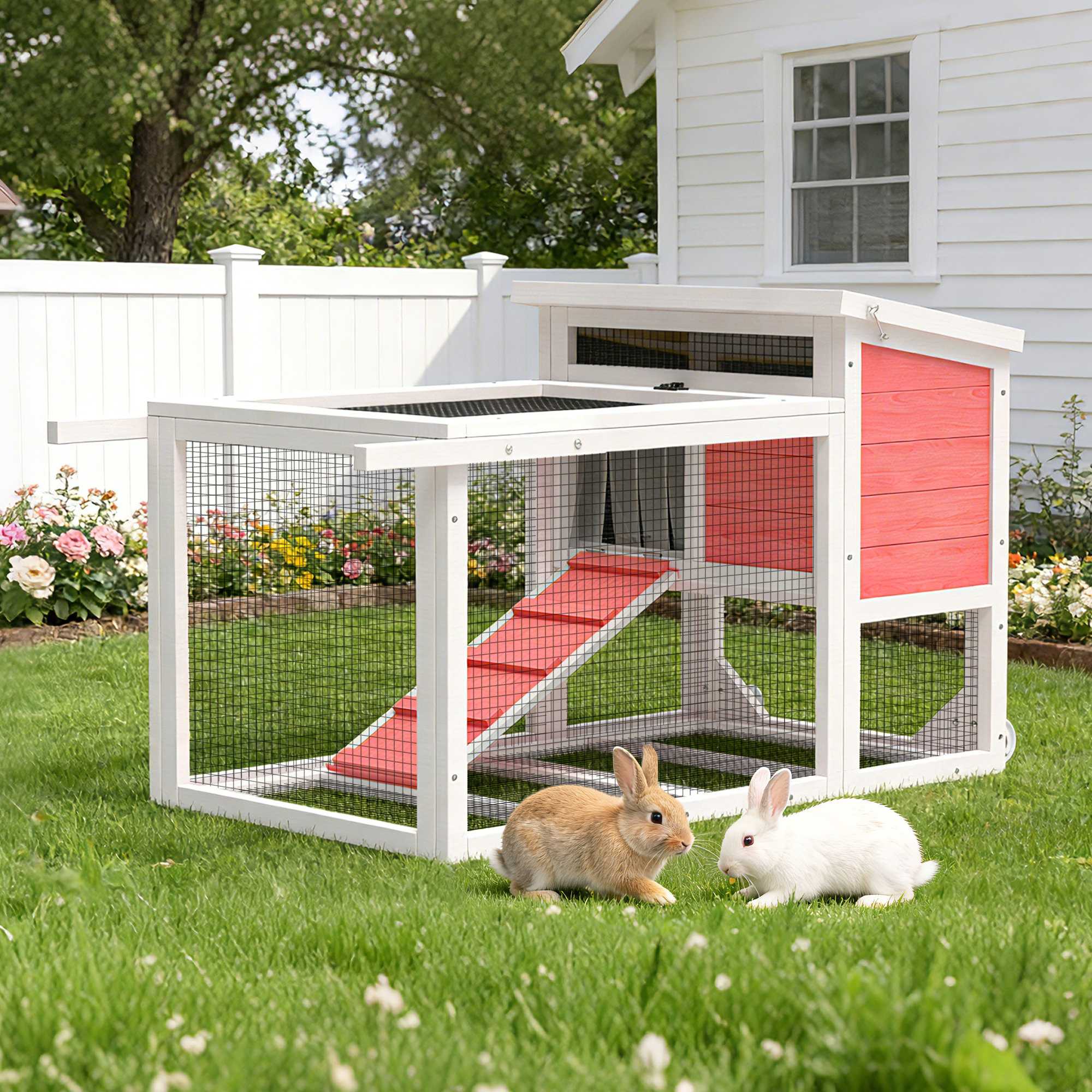 August Grove® Rabbit Hutch Bunny Cage Indoor & Outdoor Rabbit Cage With ...