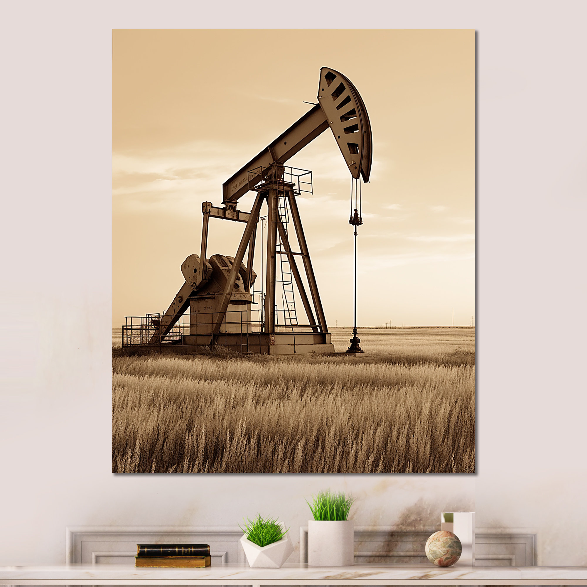 Latitude Run® " Sepia Oil Drilling Rig Fields Horizon I " on | Wayfair