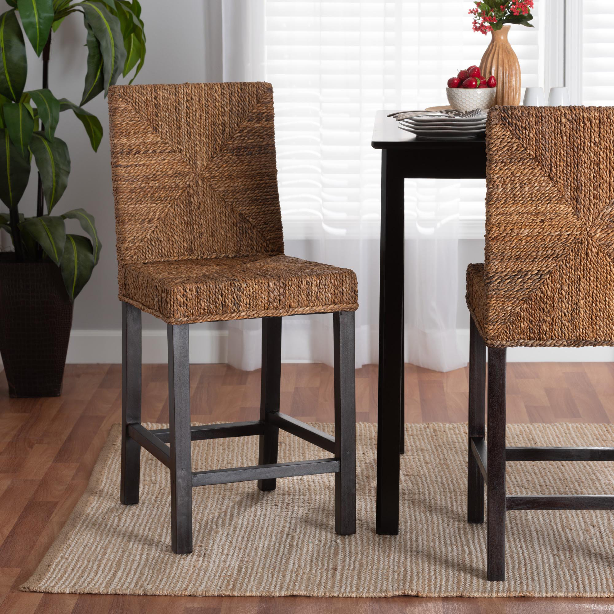 Bay Isle Home™ Braydyn 18.1'' Mahogany wood and Seagrass Short Stool ...