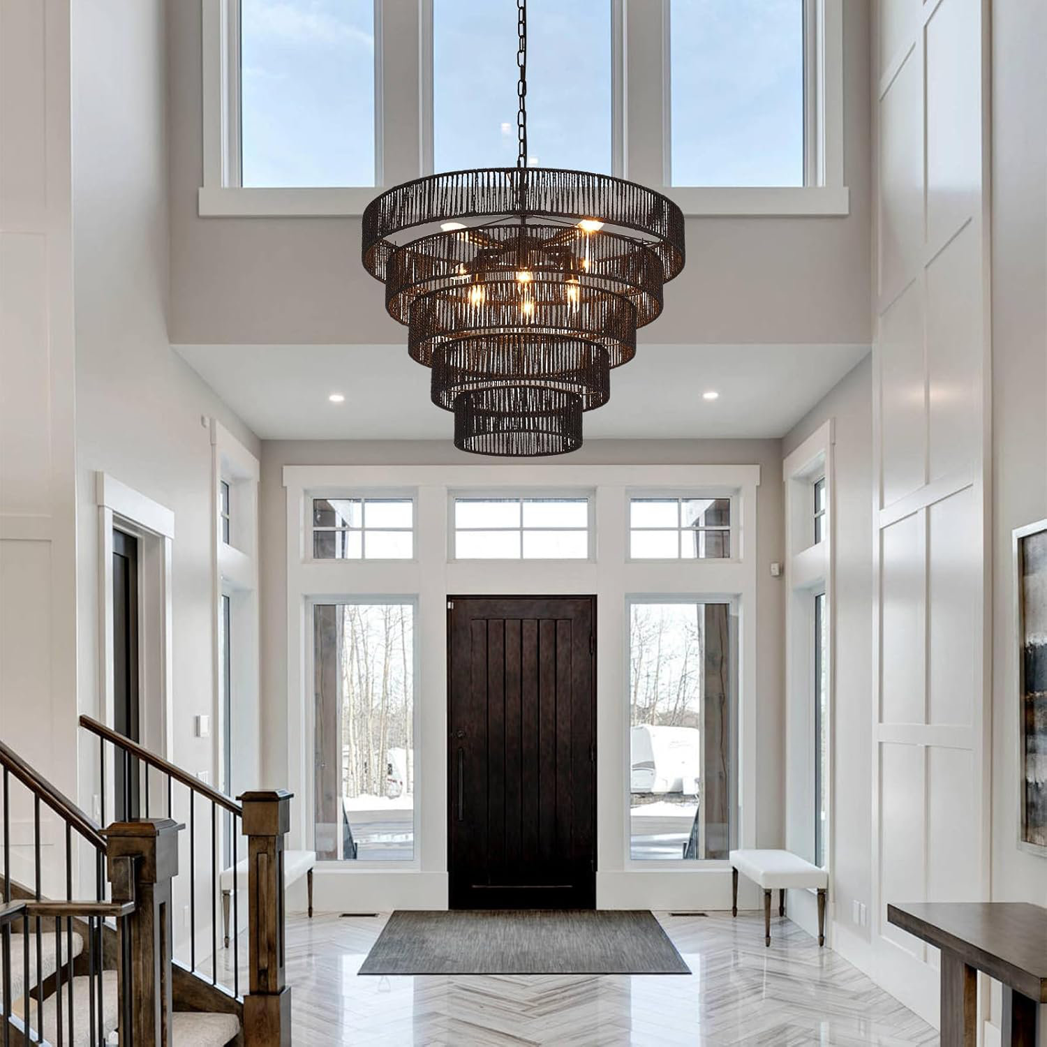 Bayou Breeze Vintage Rattan Chandelier With 8-Lights, Hand-Woven Bamboo ...