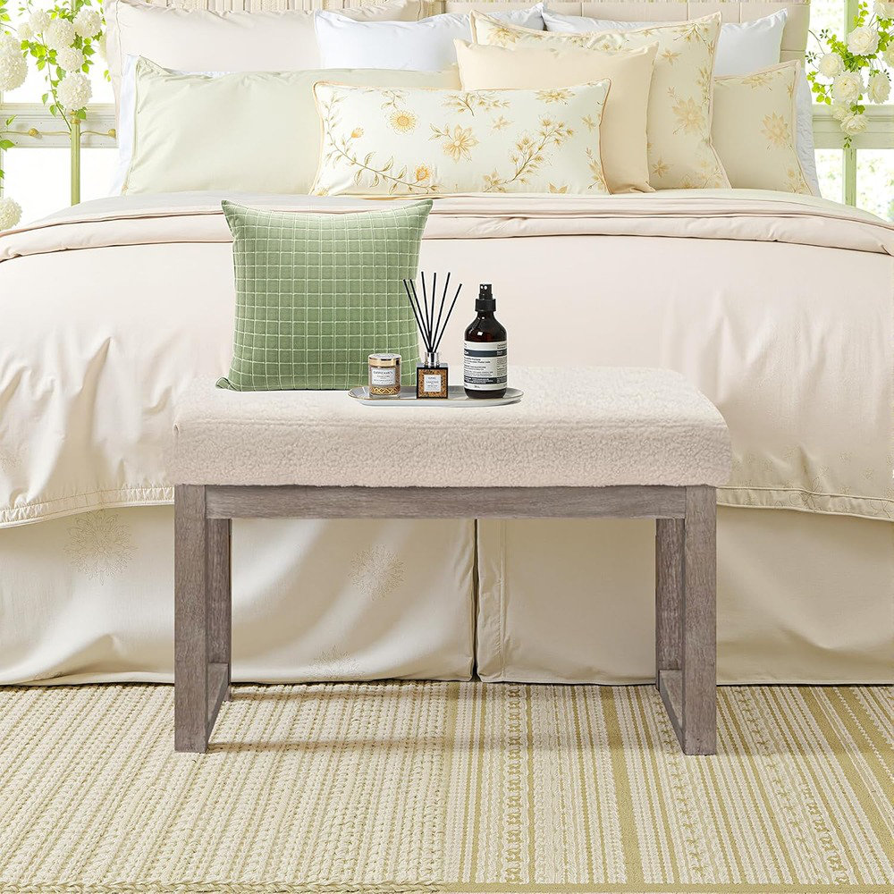 Ebern Designs Rectangle Ottoman Bench, 27 Inch Entryway Bench With ...