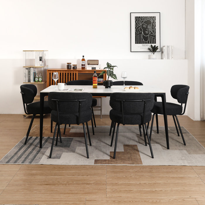 Corrigan Studio® Modern Sherpa Dining Chairs Set of 6, Mid Centry ...