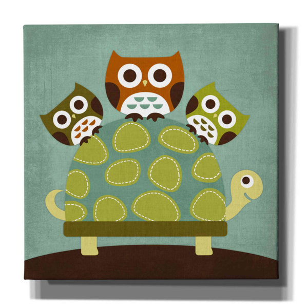 Millwood Pines Three Owls On Turtle On Canvas by Nancy Lee Print ...