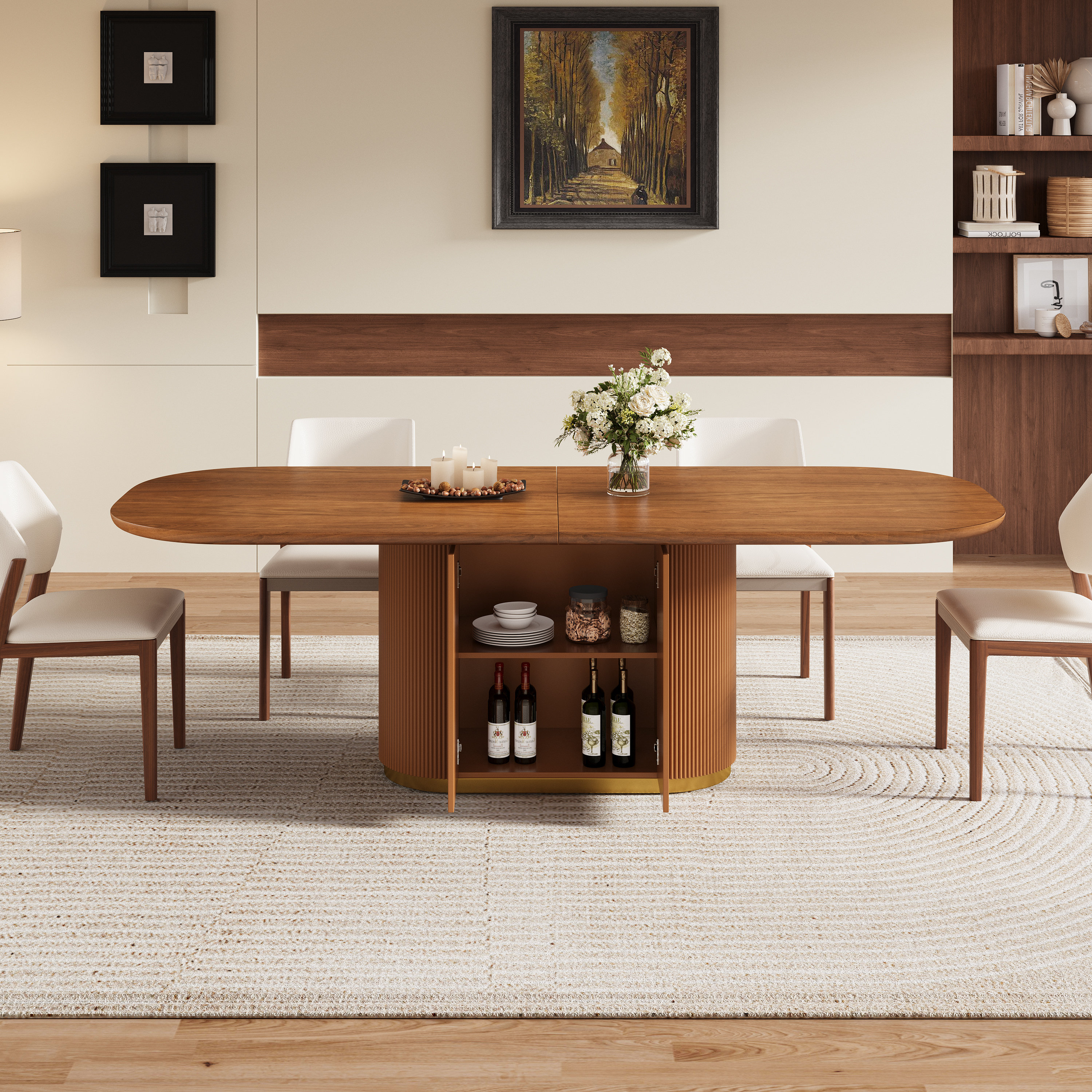 Latitude Run® 86.61" Modern Wooden Dining Table Storage Dining Table 8 ...