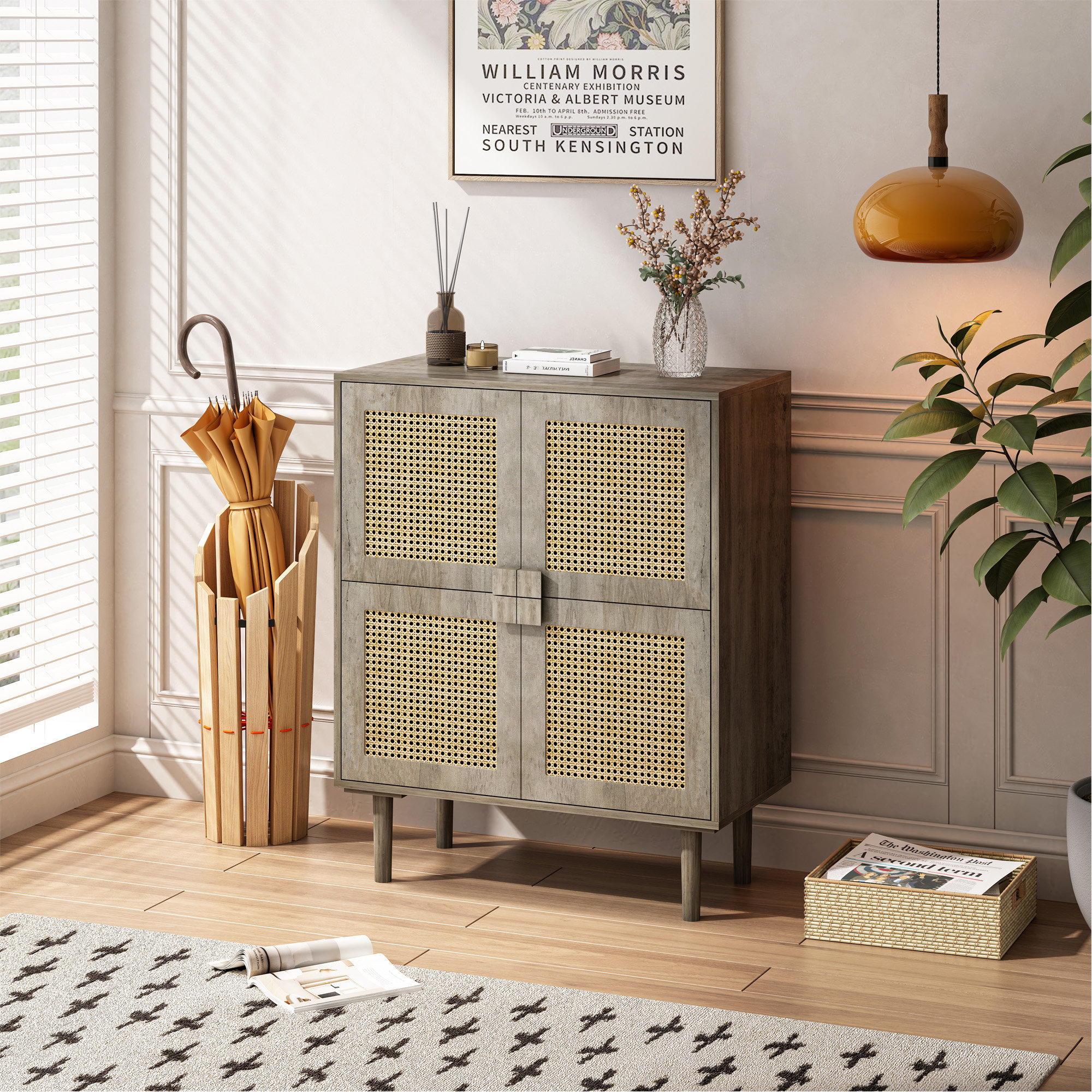 Bayou Breeze 4-Doors Rattan Mesh Storage Cabinet, Sideboard With Eight ...