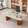Hokku Designs Travertine Slab Computer Desk With Semi-Circular Base In ...