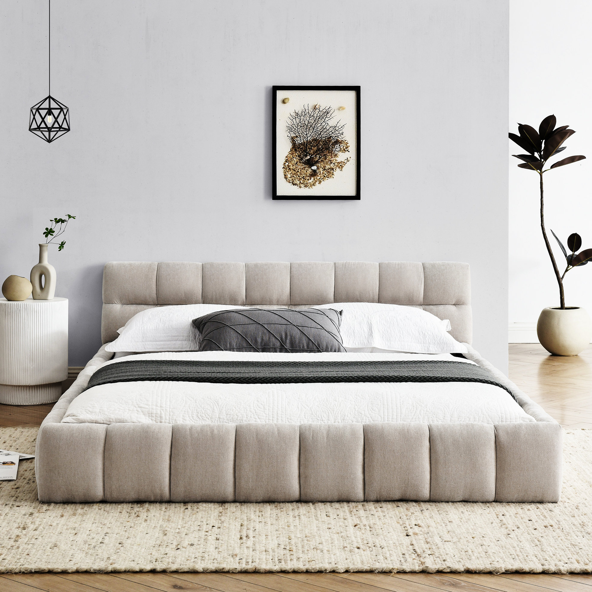 Latitude Run® Queen Bed Frame With Chenille Upholstery, Stable & , No ...