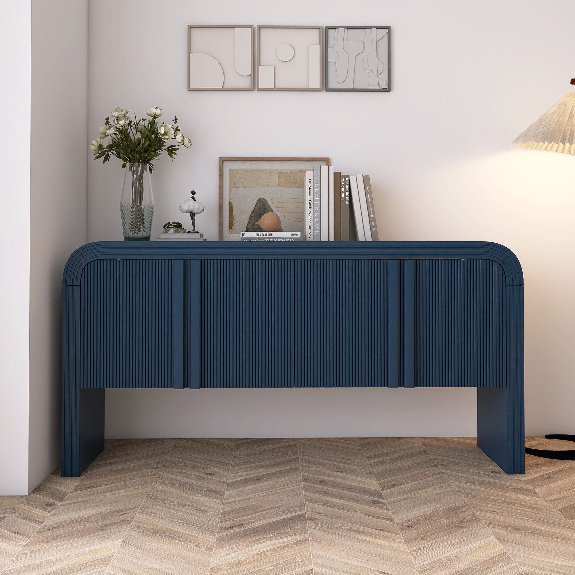 Hokku Designs STRIPED STORAGE CABINET WITH 4 DOORS | Wayfair