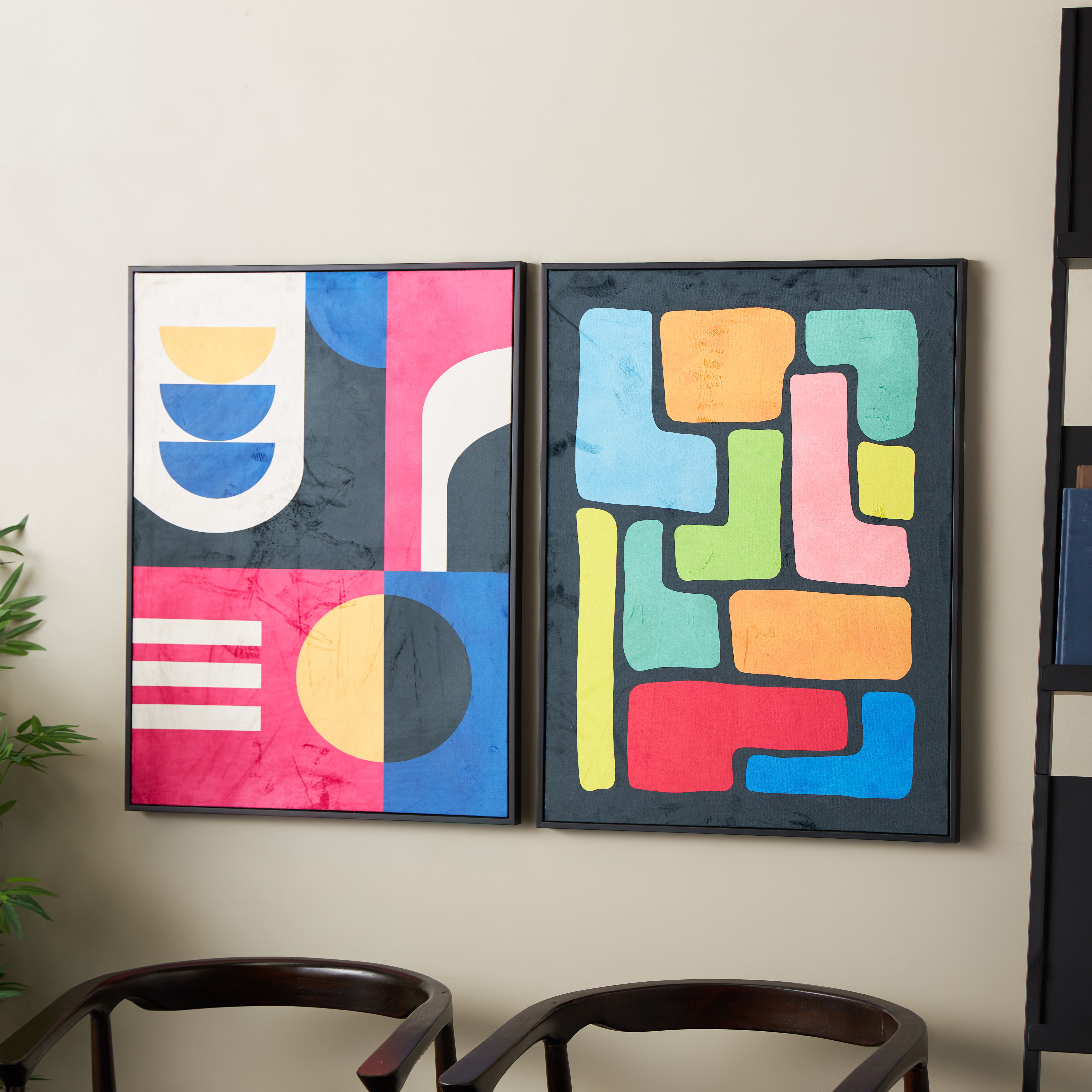 Brayden Studio® Canvas Geometric Living Room Framed Wall Art With Black ...