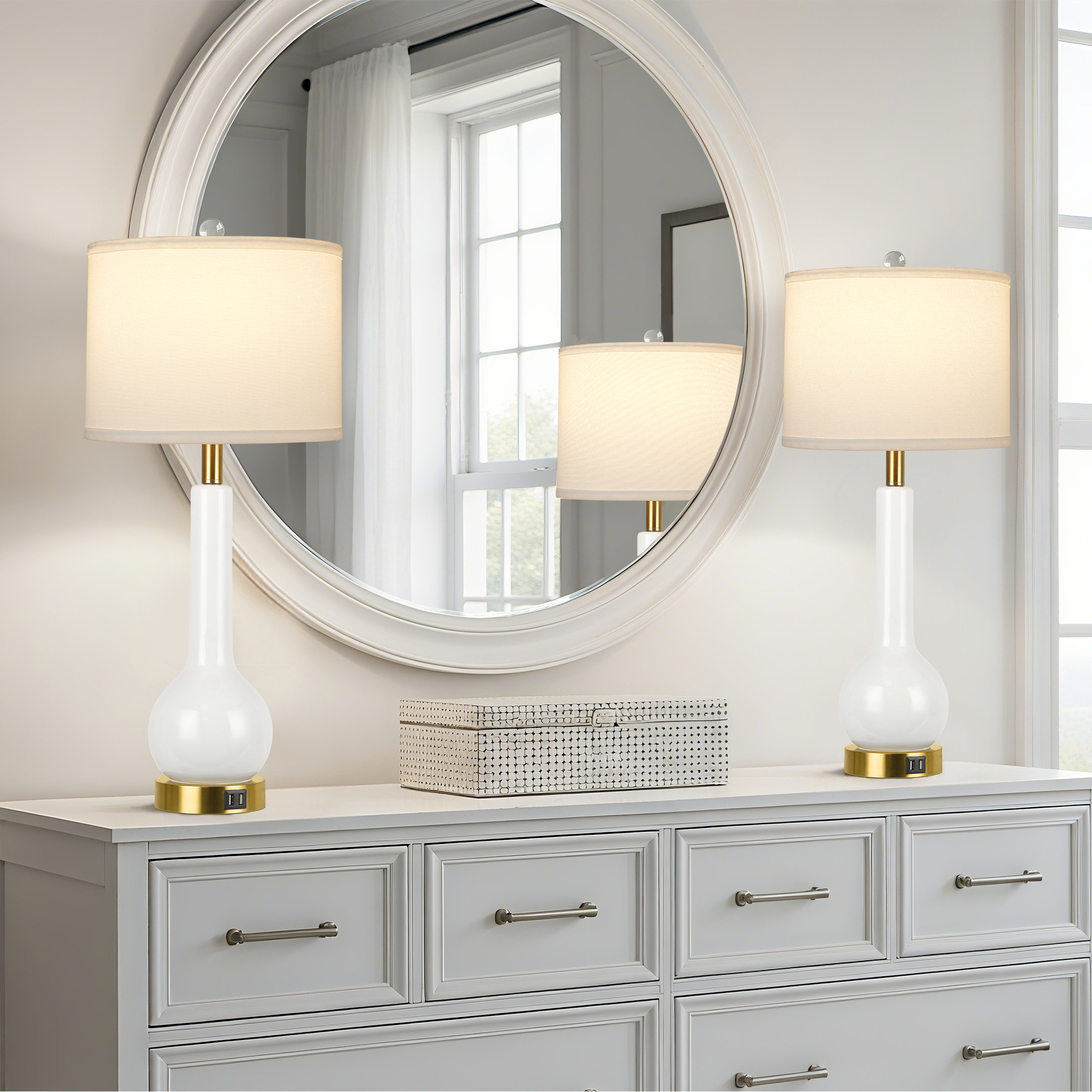 Mercer41 27.5'' Modern Ceramic Table Lamps For Living Room Set Of 2 ...